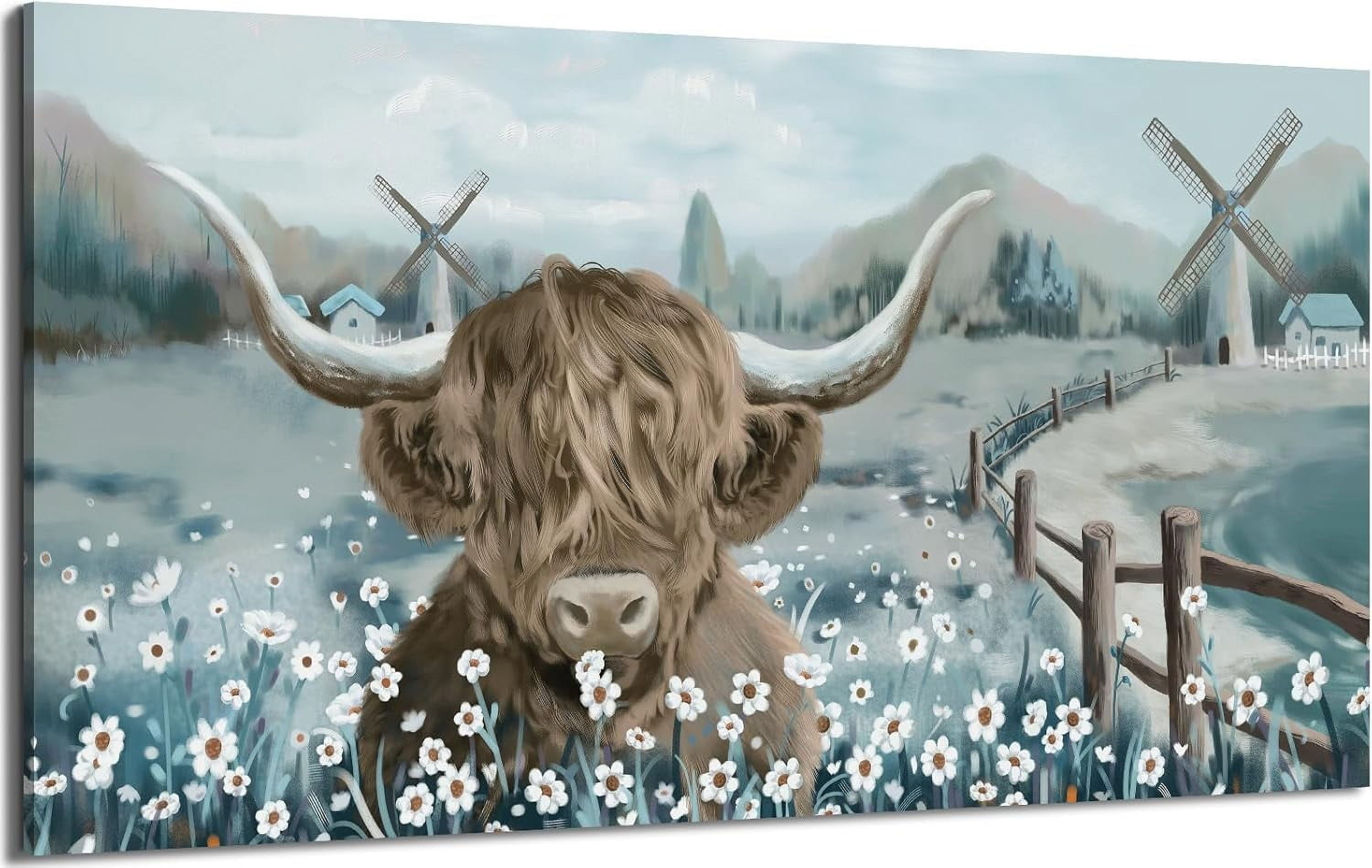 HFDF Large Highland Cow Canvas Wall Art for Living Room Rustic ...