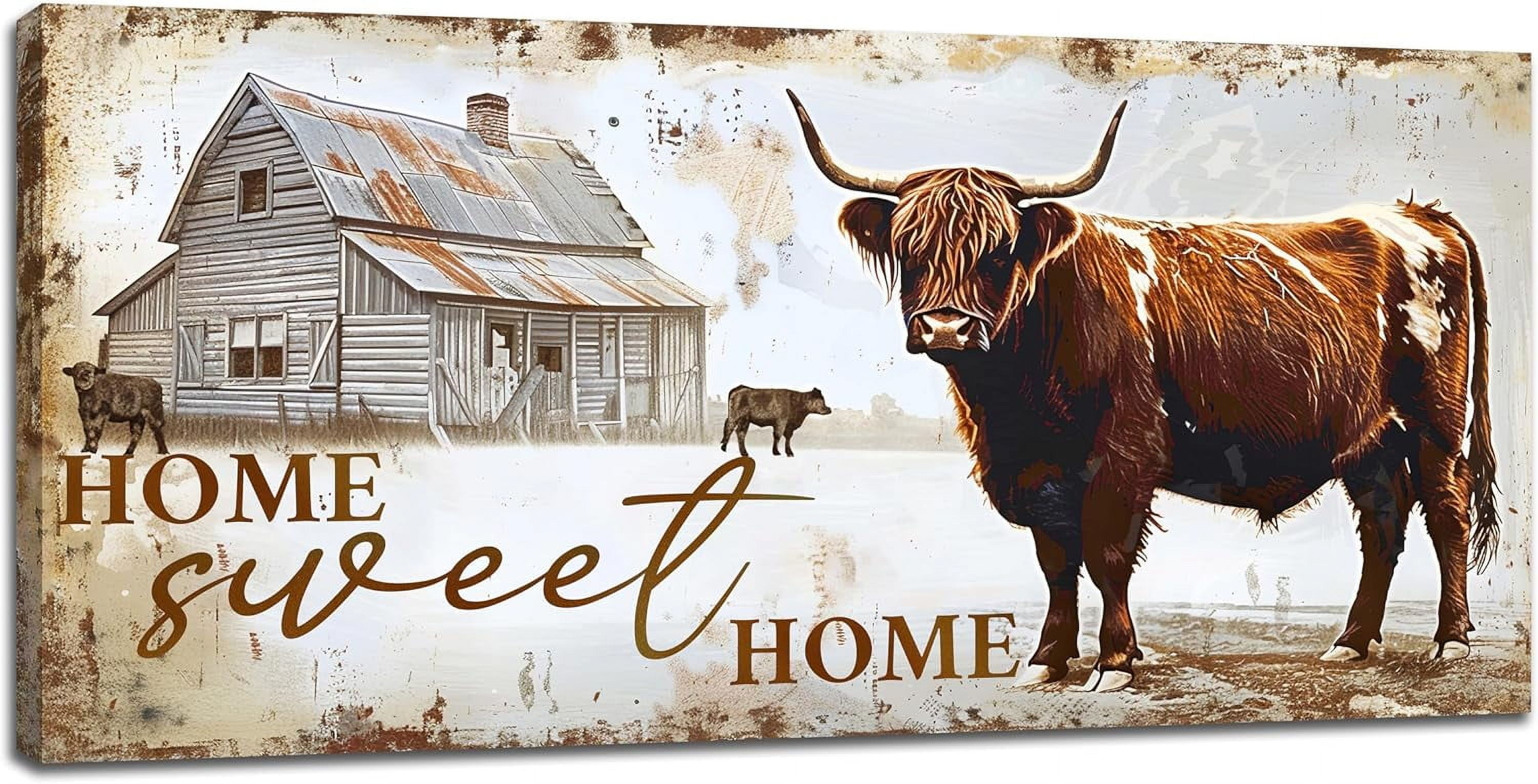 HFDF Large Highland Cow Wall Art Farmhouse Cow Home Sweet Home Pictures ...