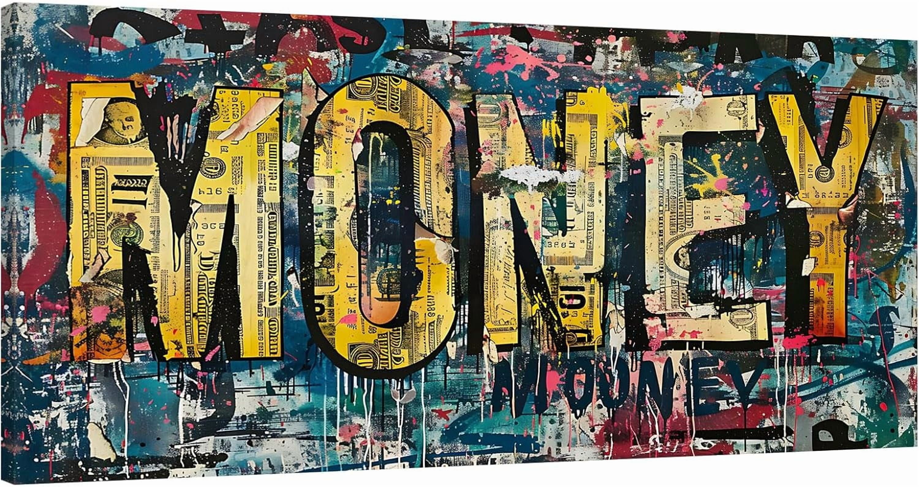 HFDF Large Office Graffiti Wall Art Money Canvas Patgs Artwork ...