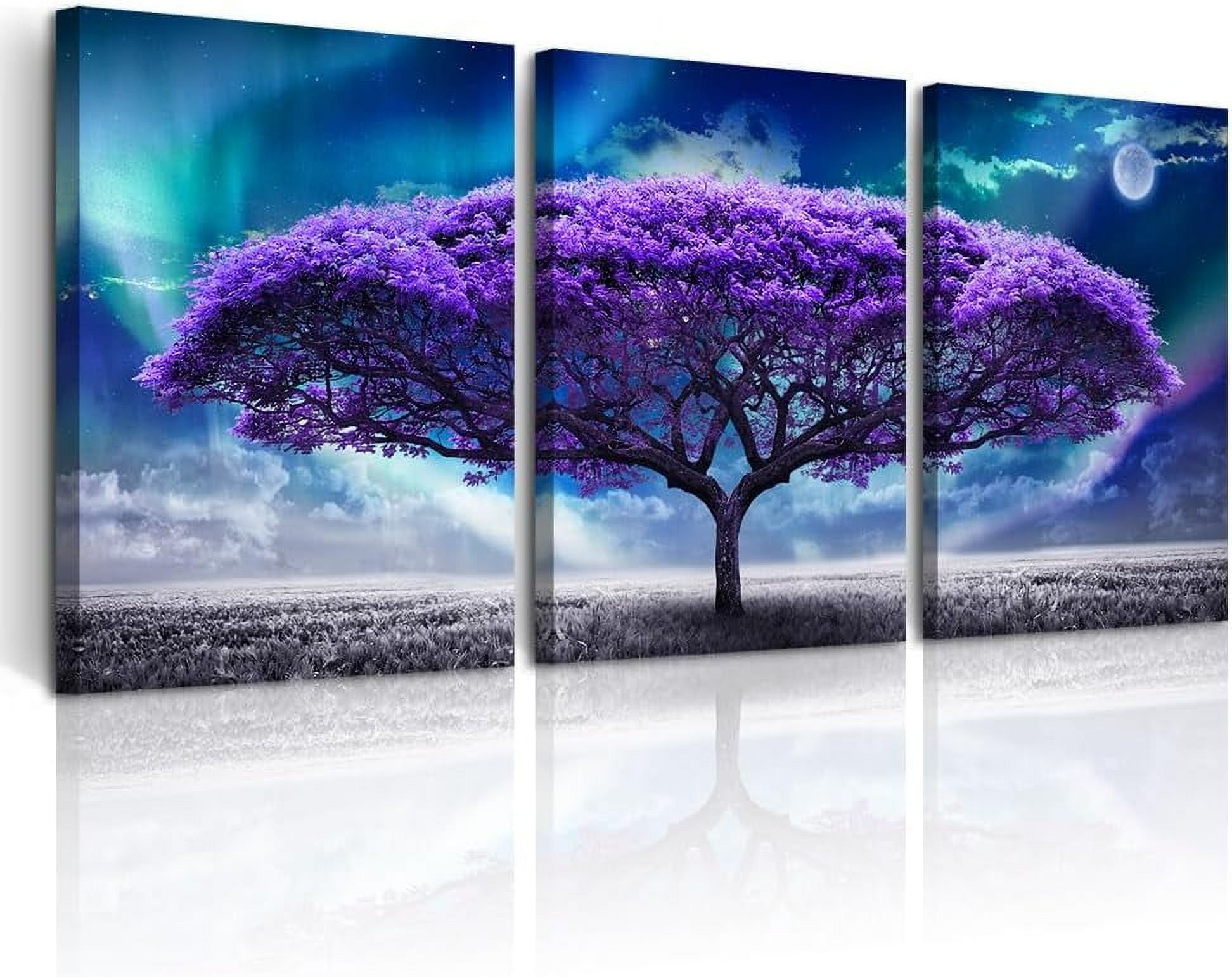 HFDF Large Wall Art For Living Room Canvas Wall Decor For Bedroom Purple Tree Wall Painting ...