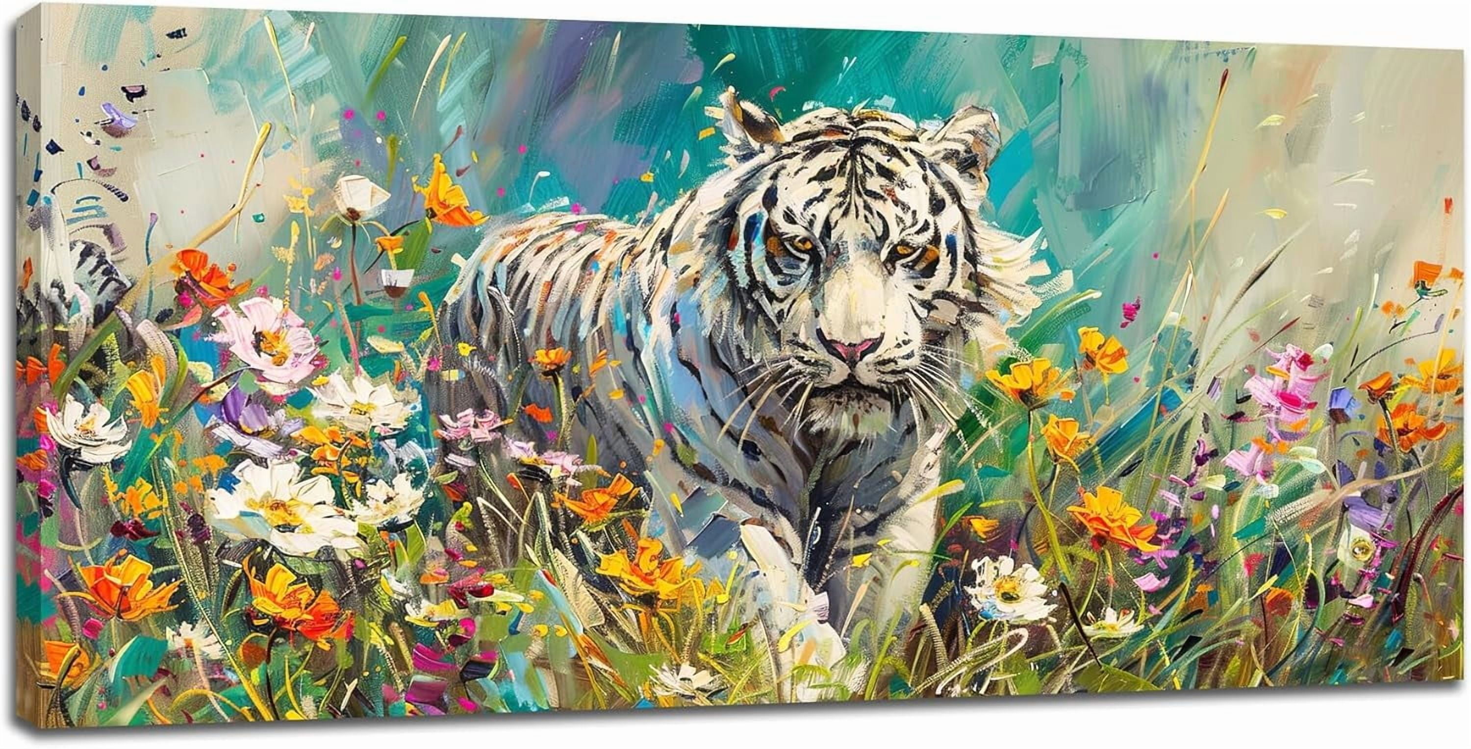 HFDF Large White Tiger Oversized Wall Art Tiger Flower Field Wall Decor ...
