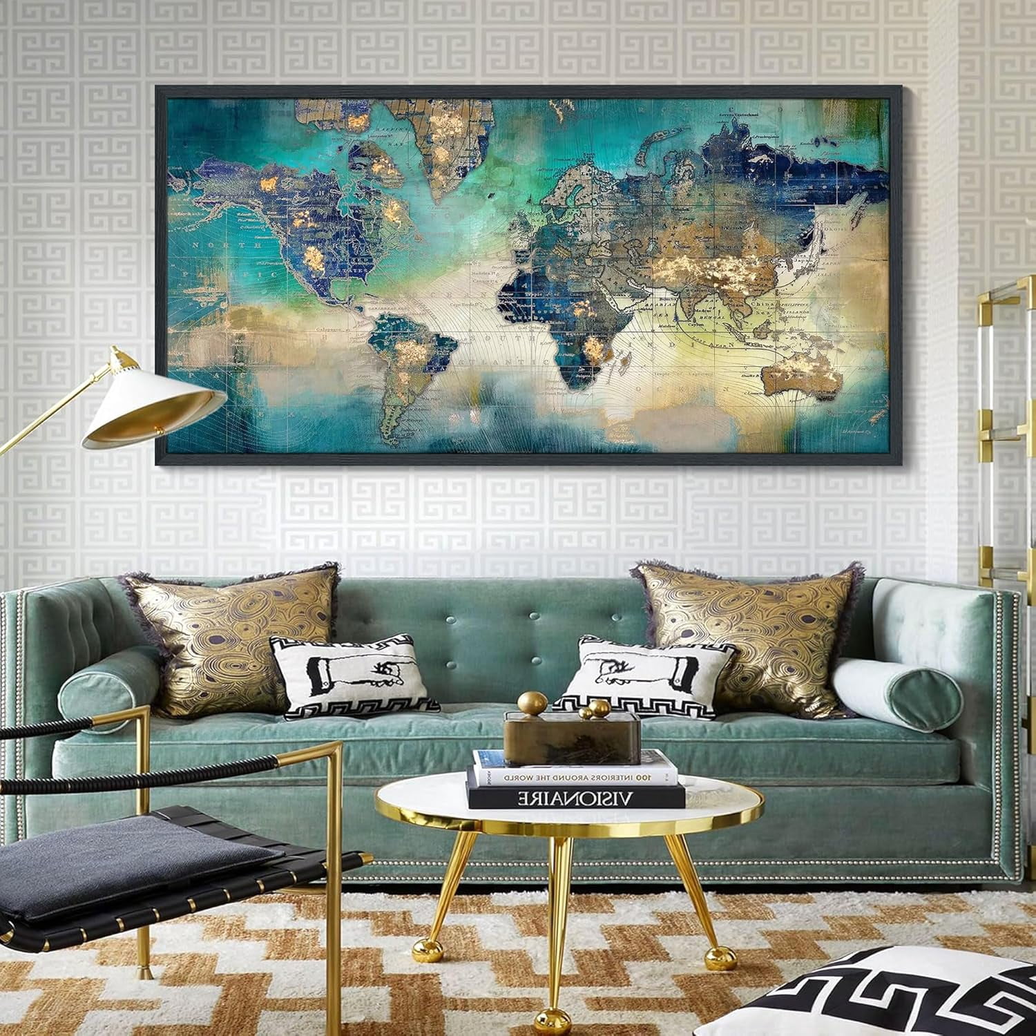 HFDF Large World Map Canvas Prints Wall Art for Living Room Office ...
