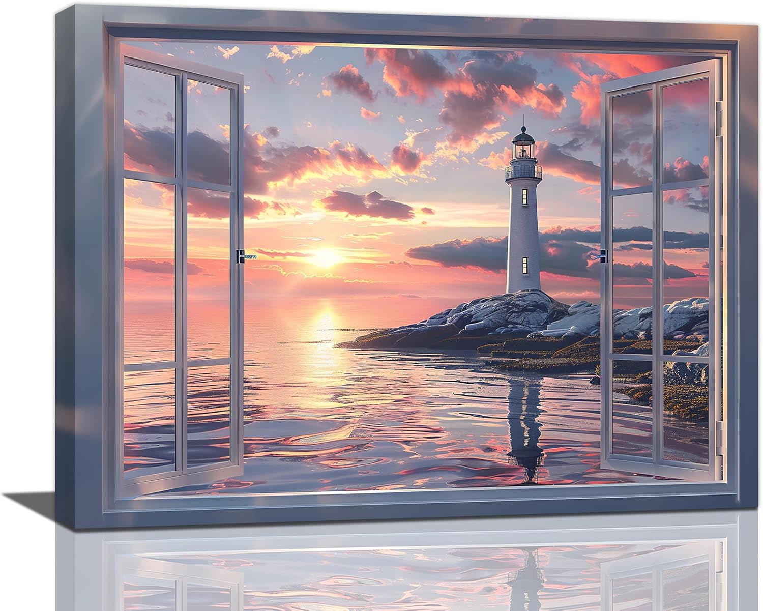 HFDF Lighthouse Wall Art Sunset Wall Decor Natural Landscape Ocean ...