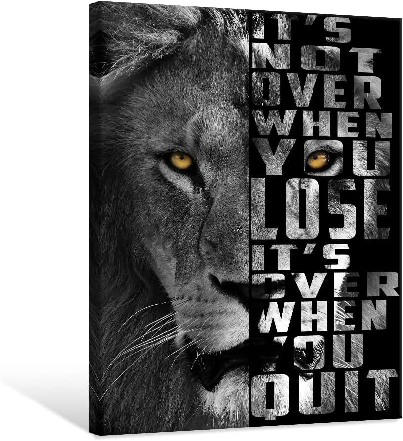 HFDF Lion Motivational Wall Art Black and White Animal Canvas ...