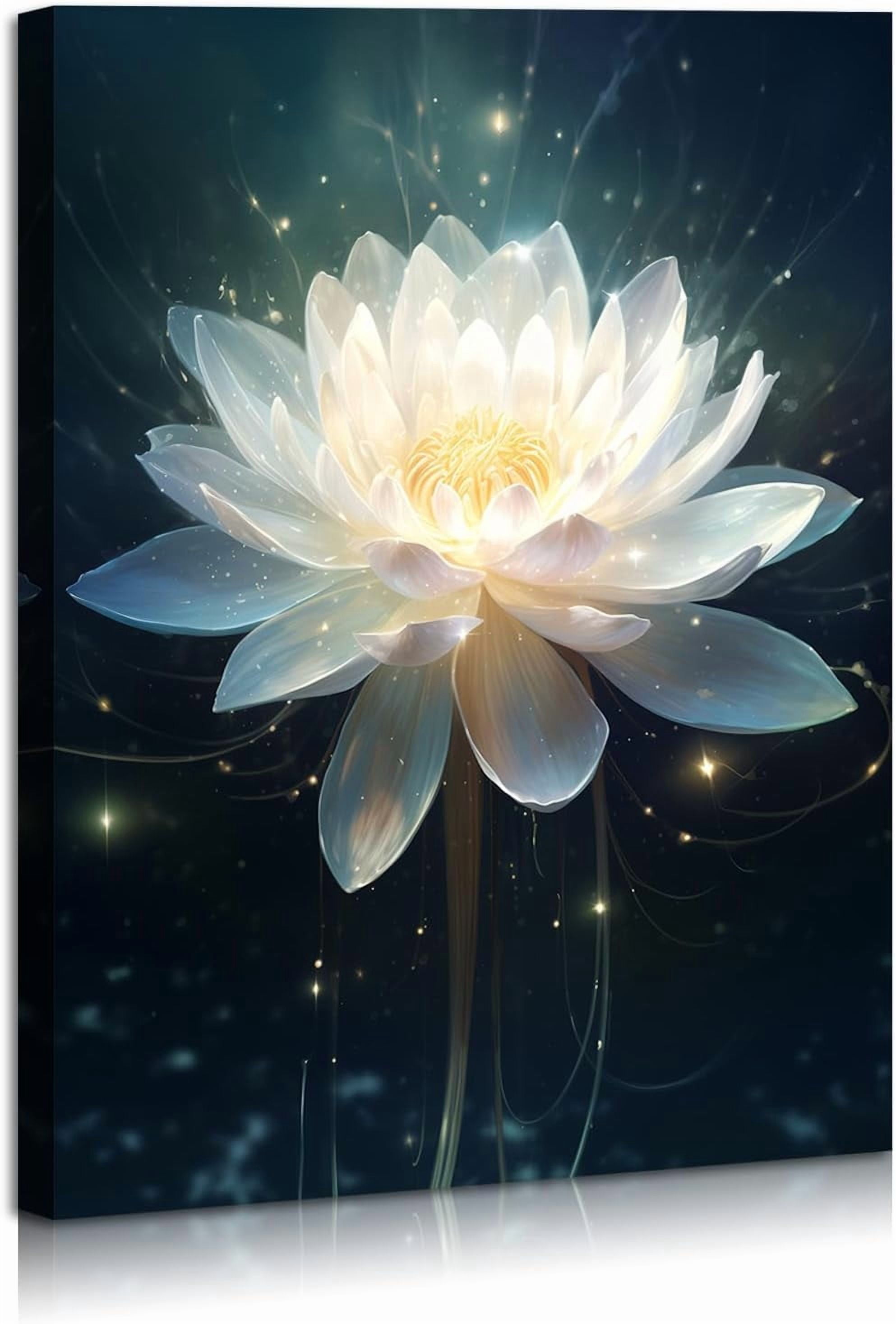 HFDF Lotus Wall Art Canvas Ethereal White Lotus Pictures Spiritual Zen ...