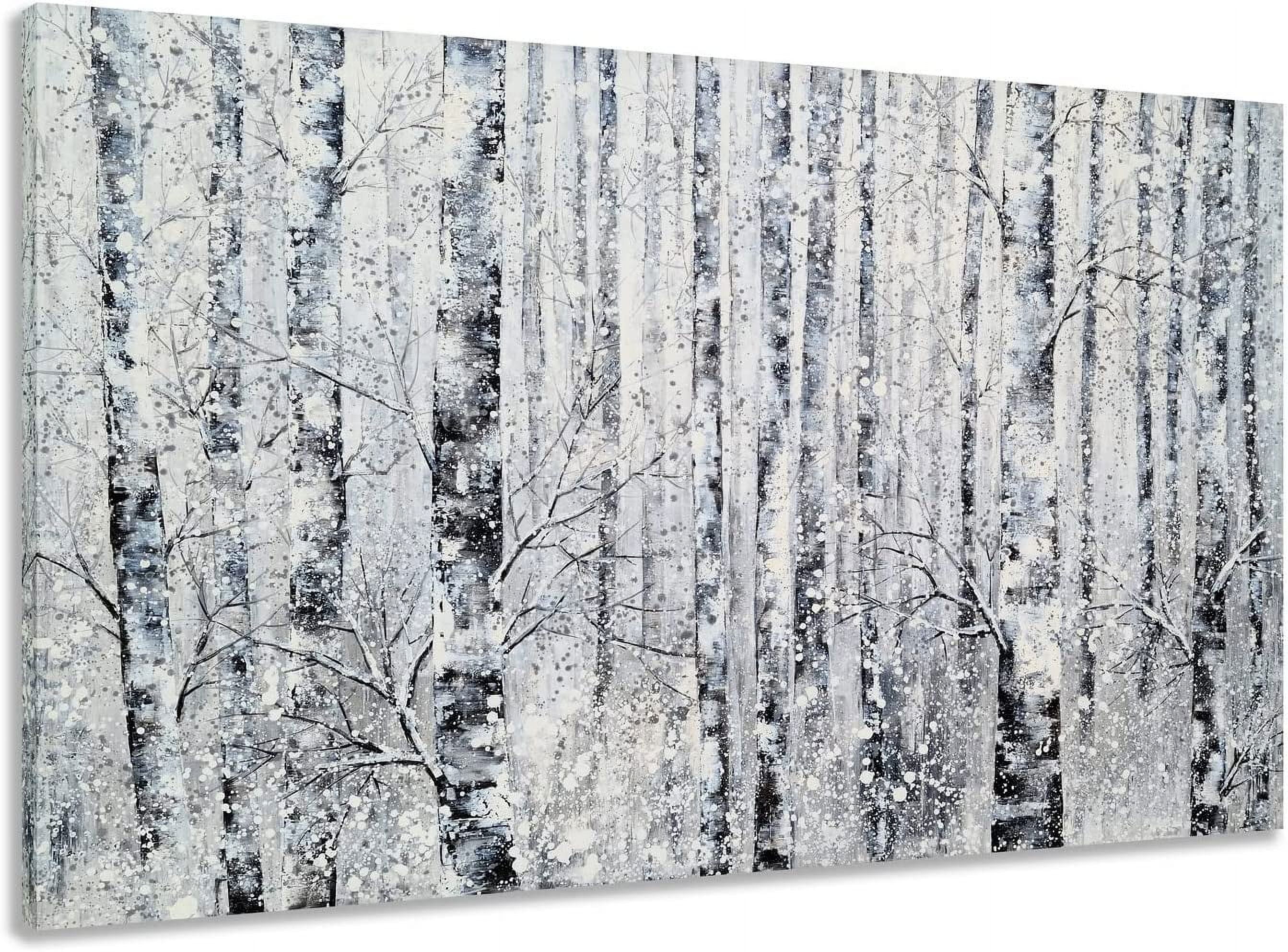 HFDF Modern Birch Tree Canvas Wall Art with Textured Black and White ...