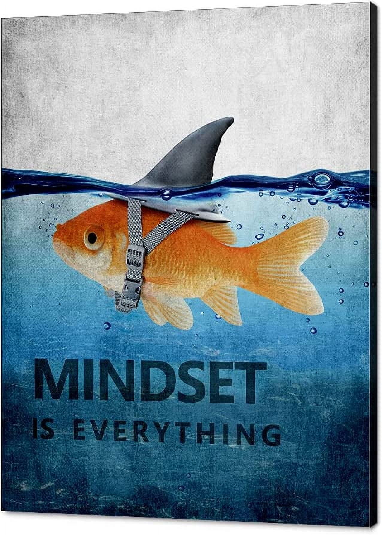 HFDF Motivational Goldfish Canvas Office Print Wall Art Shark Picture ...