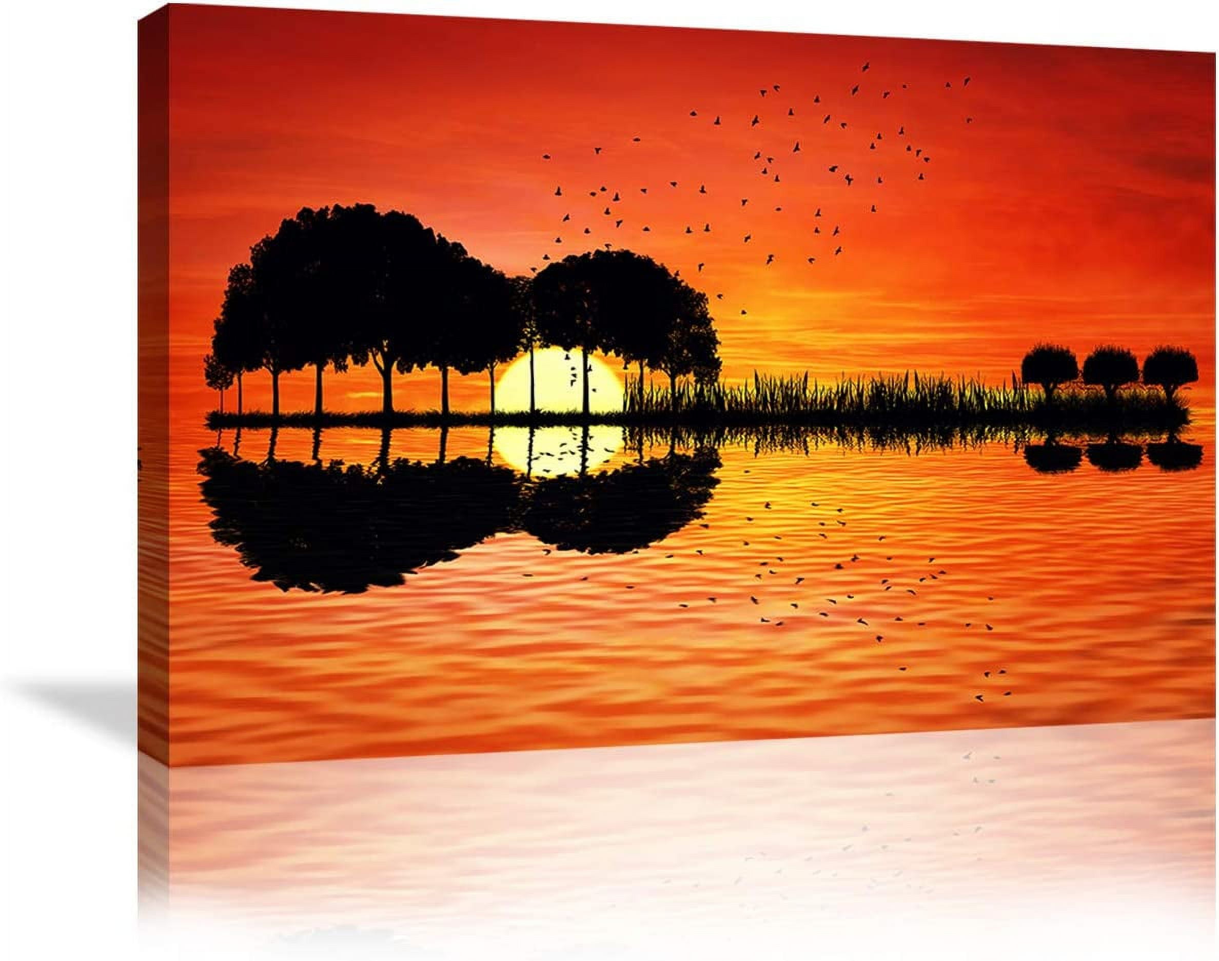 HFDF Music Abstract Guitar Tree Lake Sunset Art Canvas Patg Livg Room ...