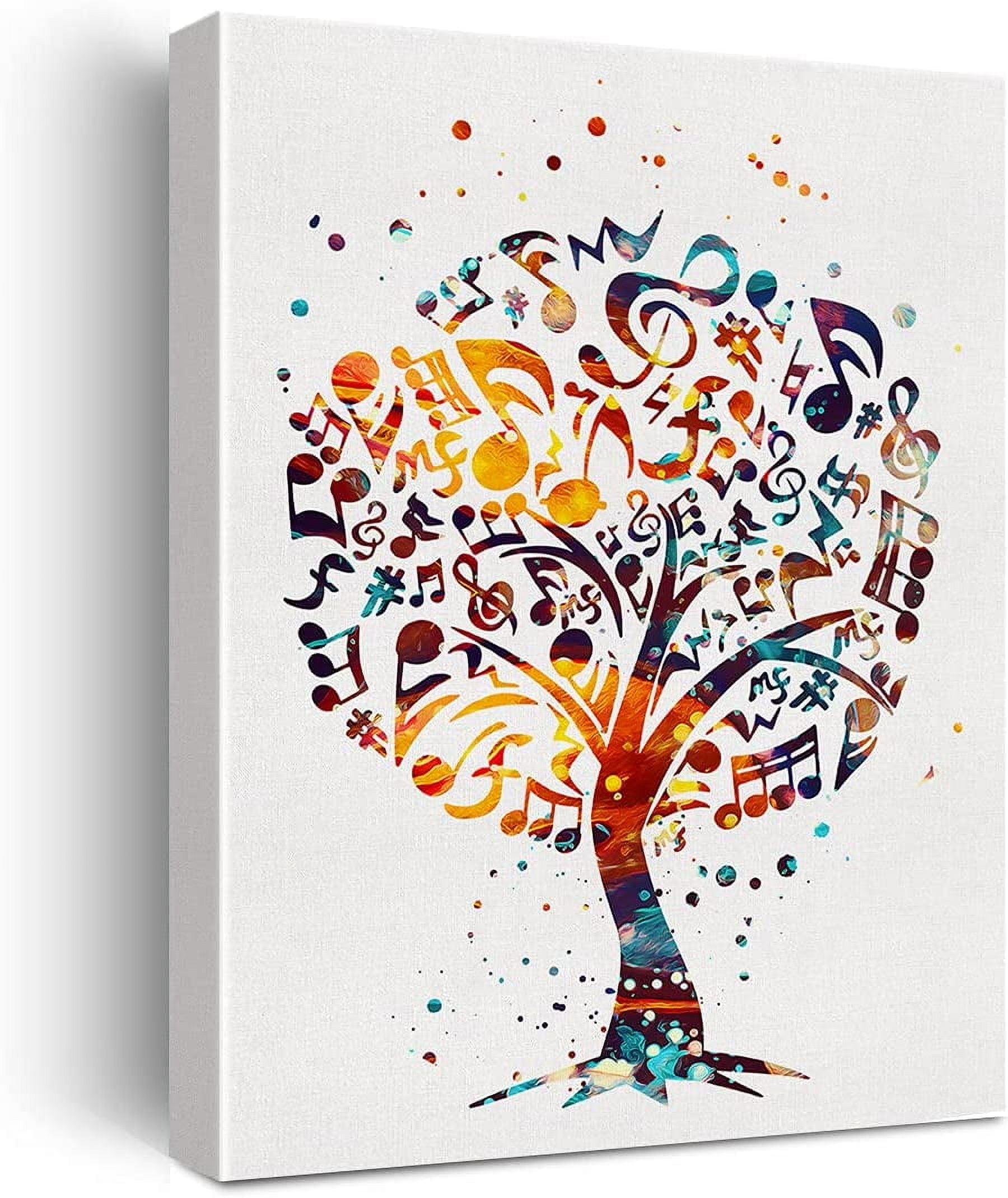 HFDF Music Tree Watercolor Poster Canvas Wall Art for Home/Office/Room ...