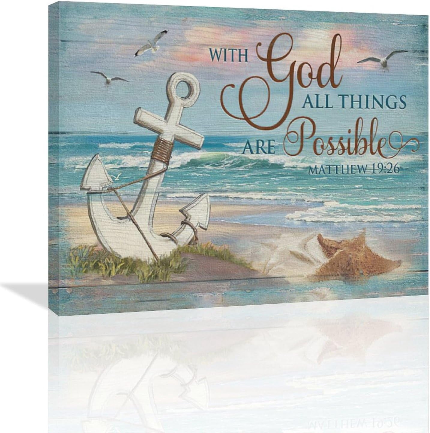 HFDF Nautical Anchor Wall Art Coastal Decor Beach Painting Bible ...