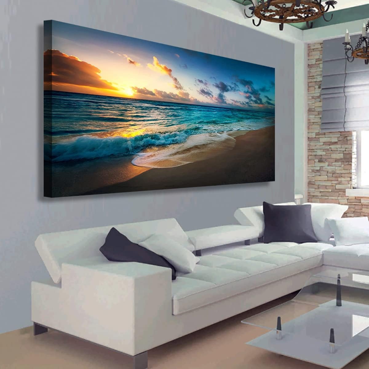 HFDF Ocean Storm Waves Large Stretched Canvas Wall Art For Living Room ...