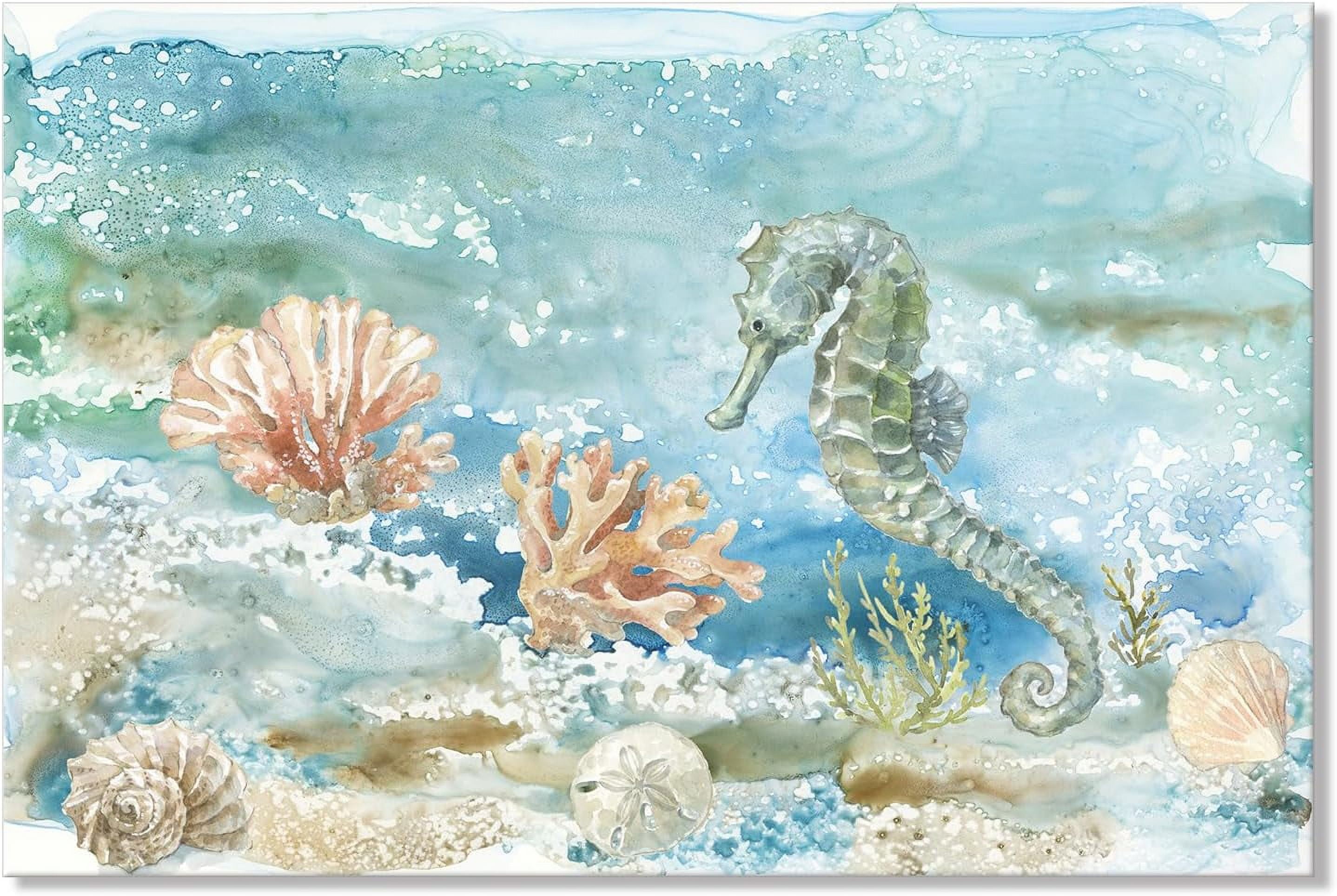 HFDF Ocean Wall Decor Seahorse Canvas Art Coastal Marine Sea Life ...