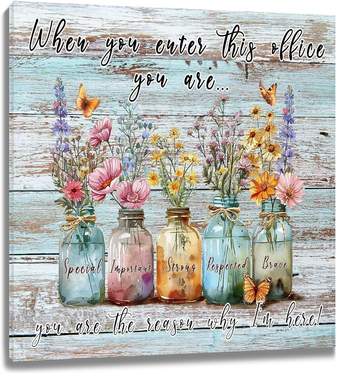 HFDF Office Motivational Wall Art: Colorful Wildflowers Vase on Rustic ...