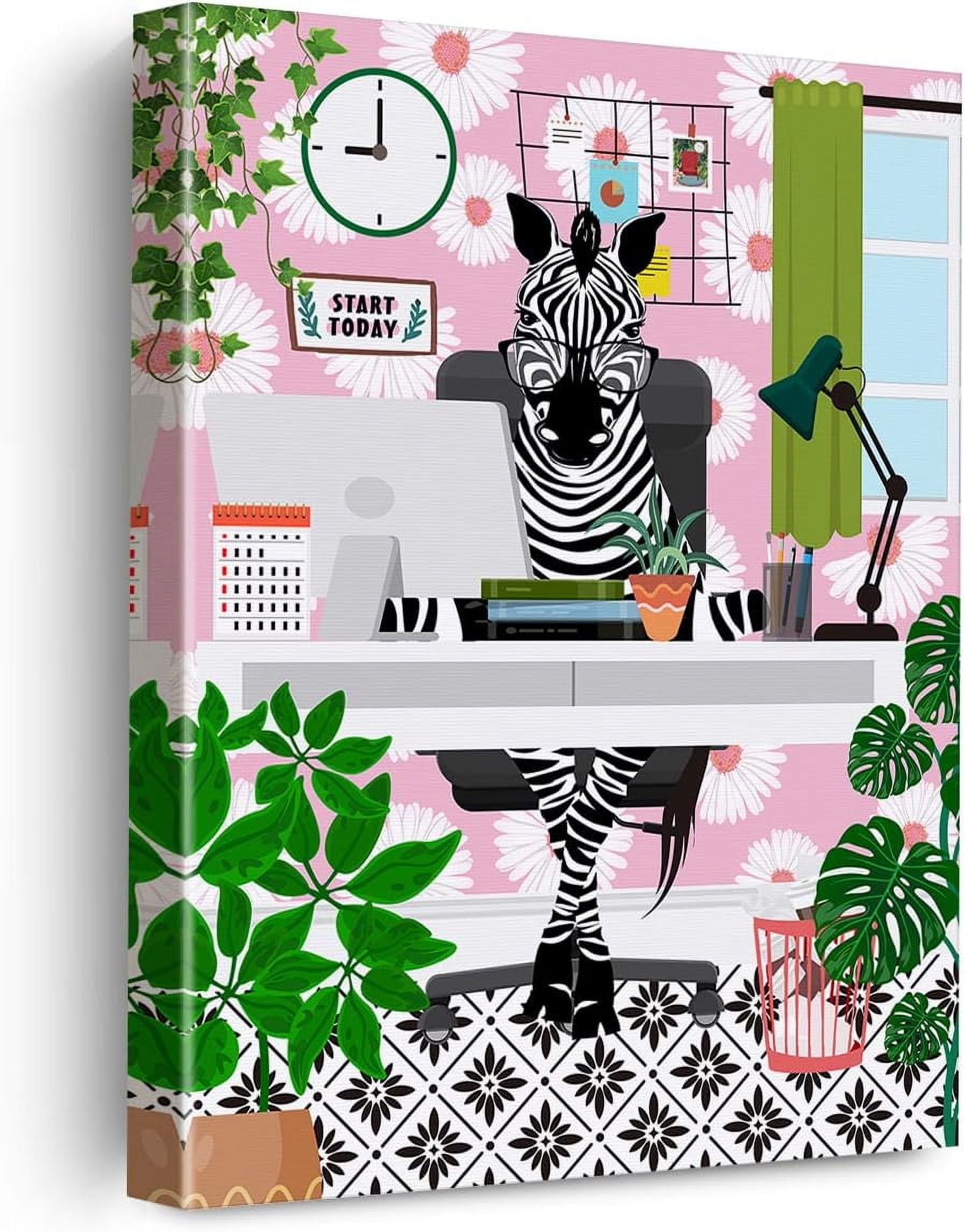 HFDF Office Zebra is Workg Canvas Poster Patg Wall Art, Botanical Zebra ...