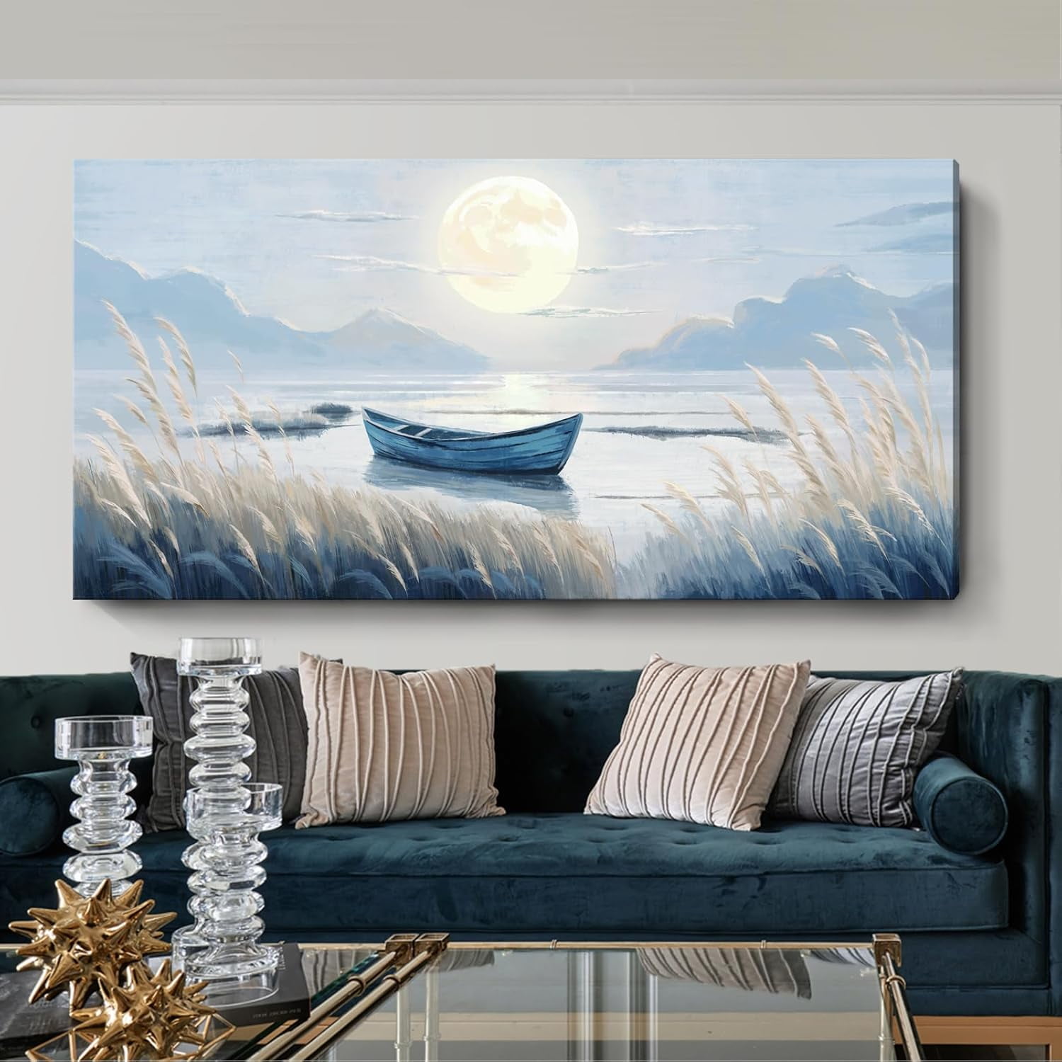 HFDF Oversized Large Living Room Wall Art, Blue Wall Decor for, Modern ...