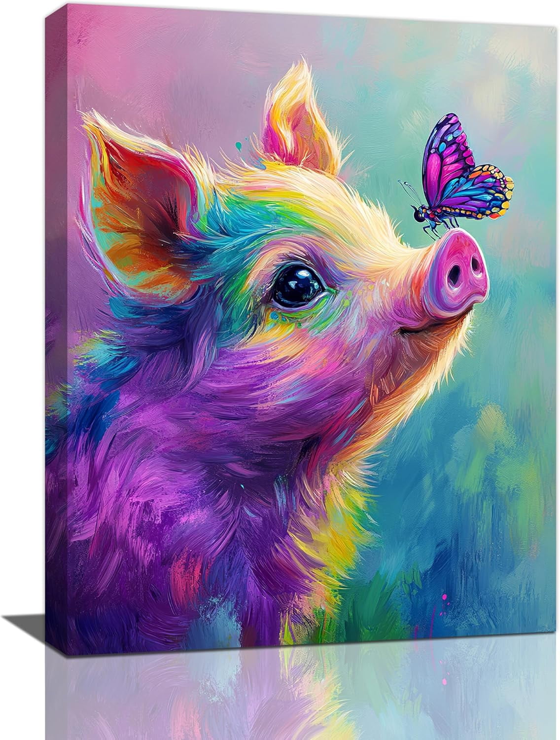 HFDF Pig Wall Decor Butterfly Pigs Pictures Colorful Pig Canvas Wall ...