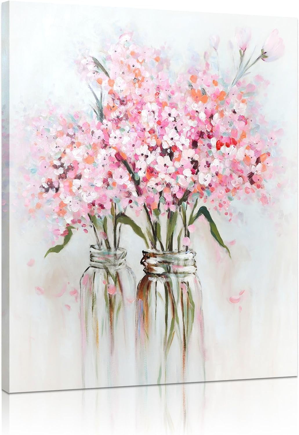 HFDF Pink Flowers Canvas Wall Art: Abstract Bouquet Vase Artwork Prints ...