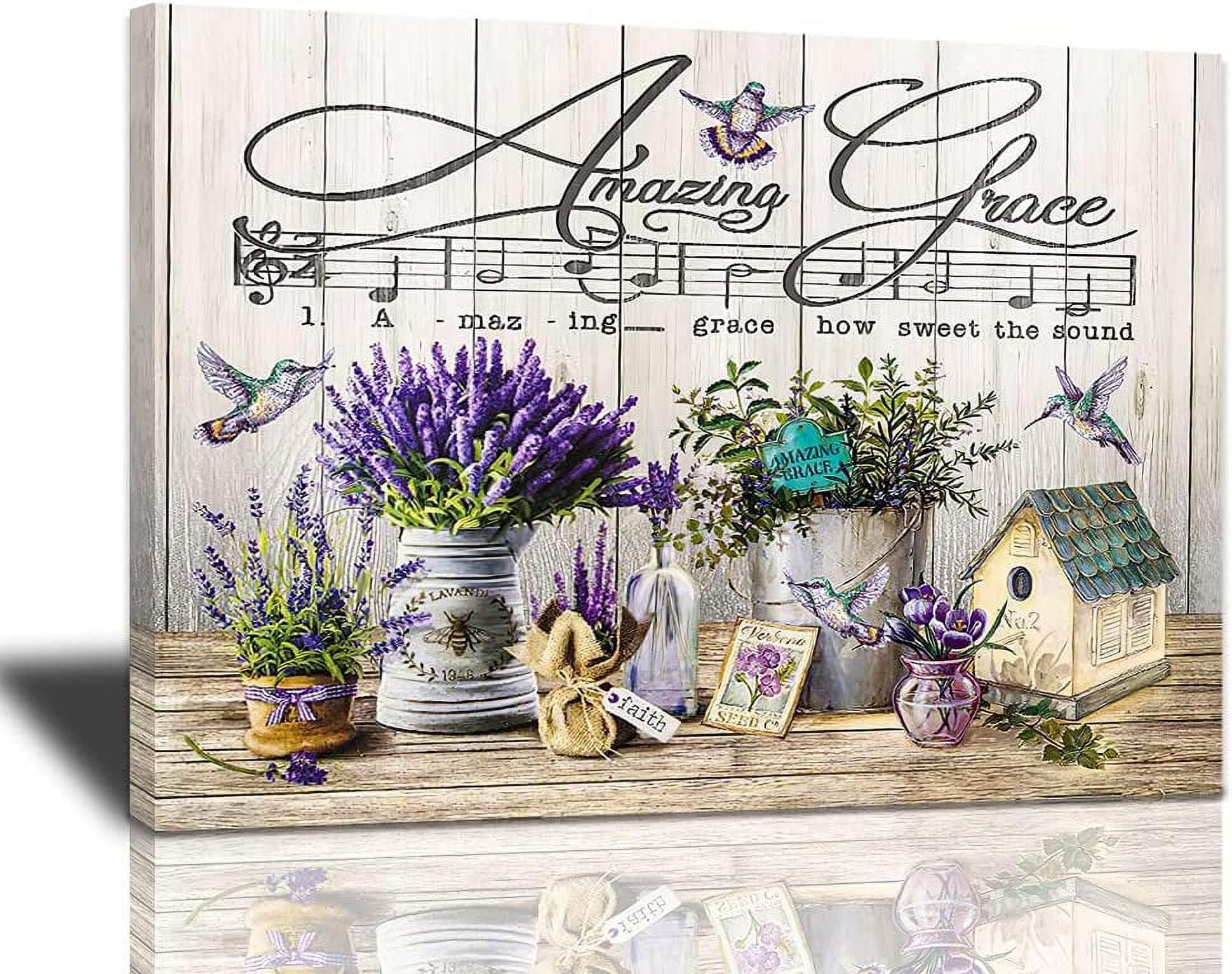 HFDF Purple Lavender Bathroom Wall Art Farmhouse Amazg Grace Hummgbird ...