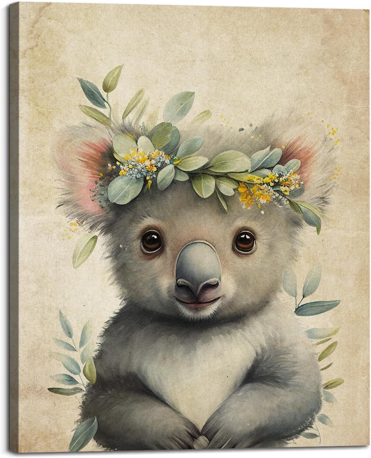HFDF Retro Animal Portrait Poster Prints Cute Koala Garland Canvas Wall ...
