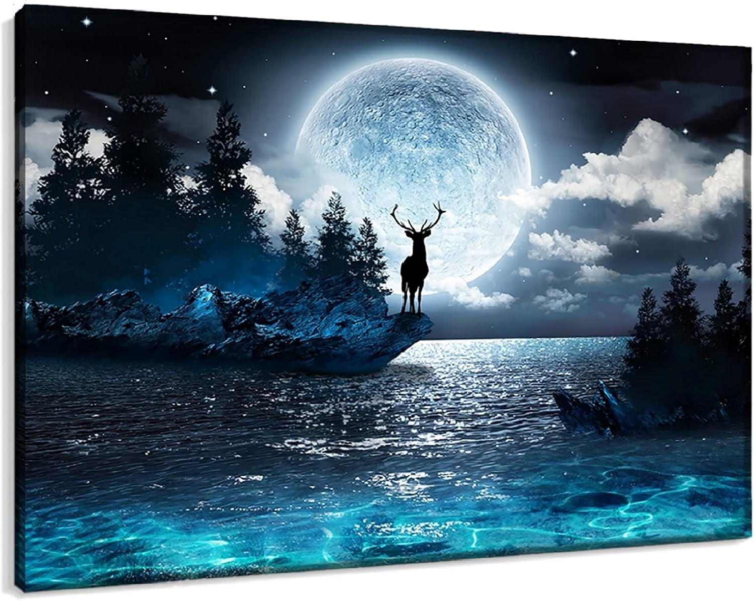 HFDF Rustic Wall Art for Decor Nordic Theme Moon Deer Ocean Tree ...