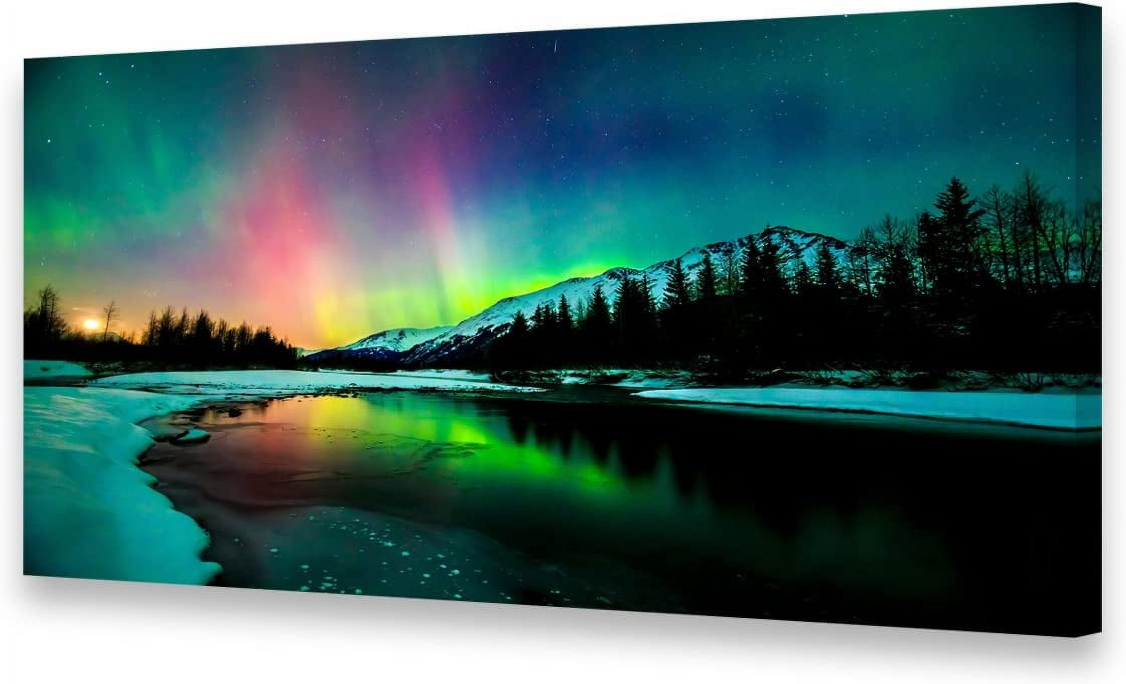 HFDF S01975 Wall Art Aurora scenery Patg on Canvas Prts Stretched and ...