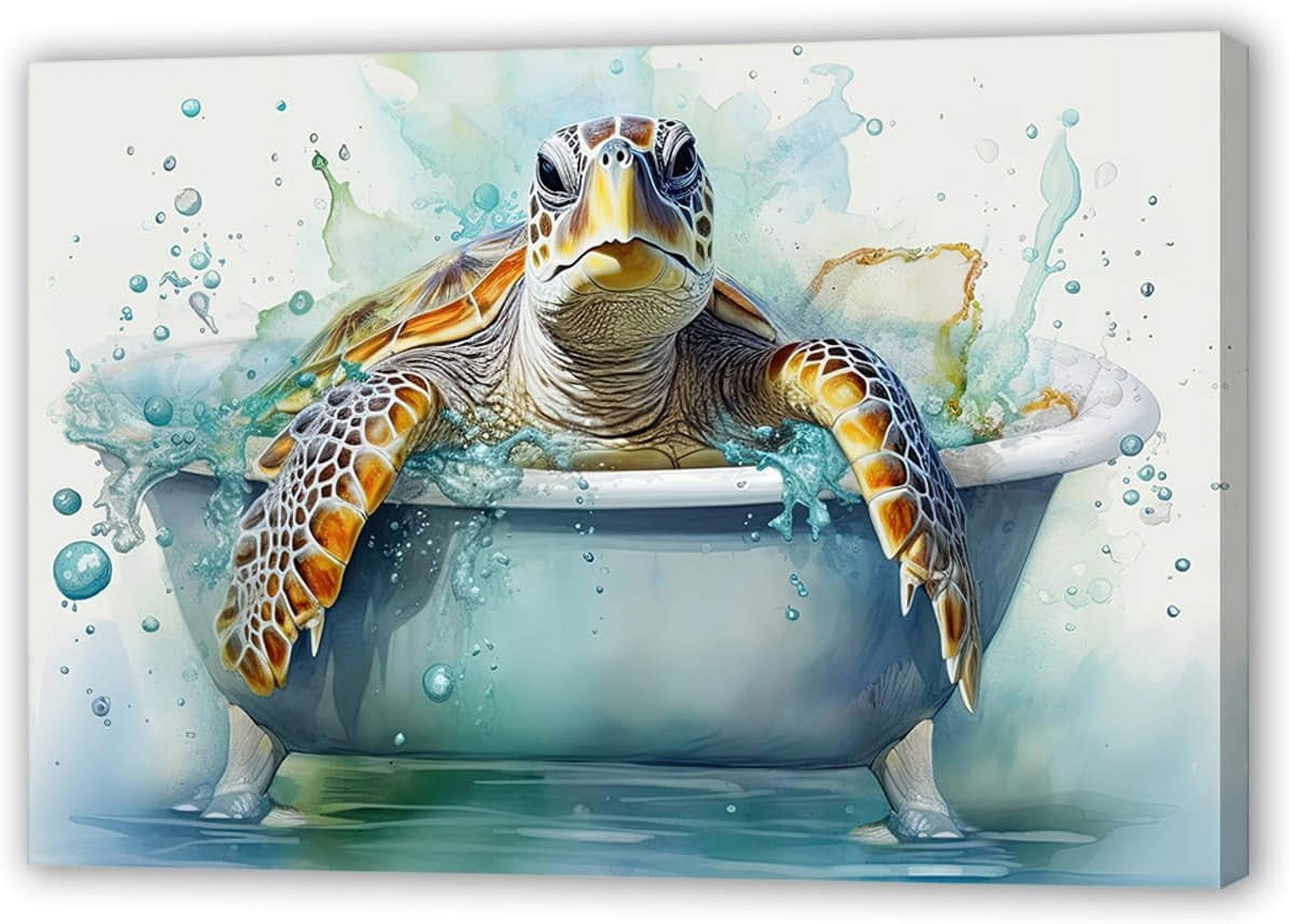 HFDF Sea Turtle Bathroom Wall Art Funny Sea Turtle Bathtub Canvas ...