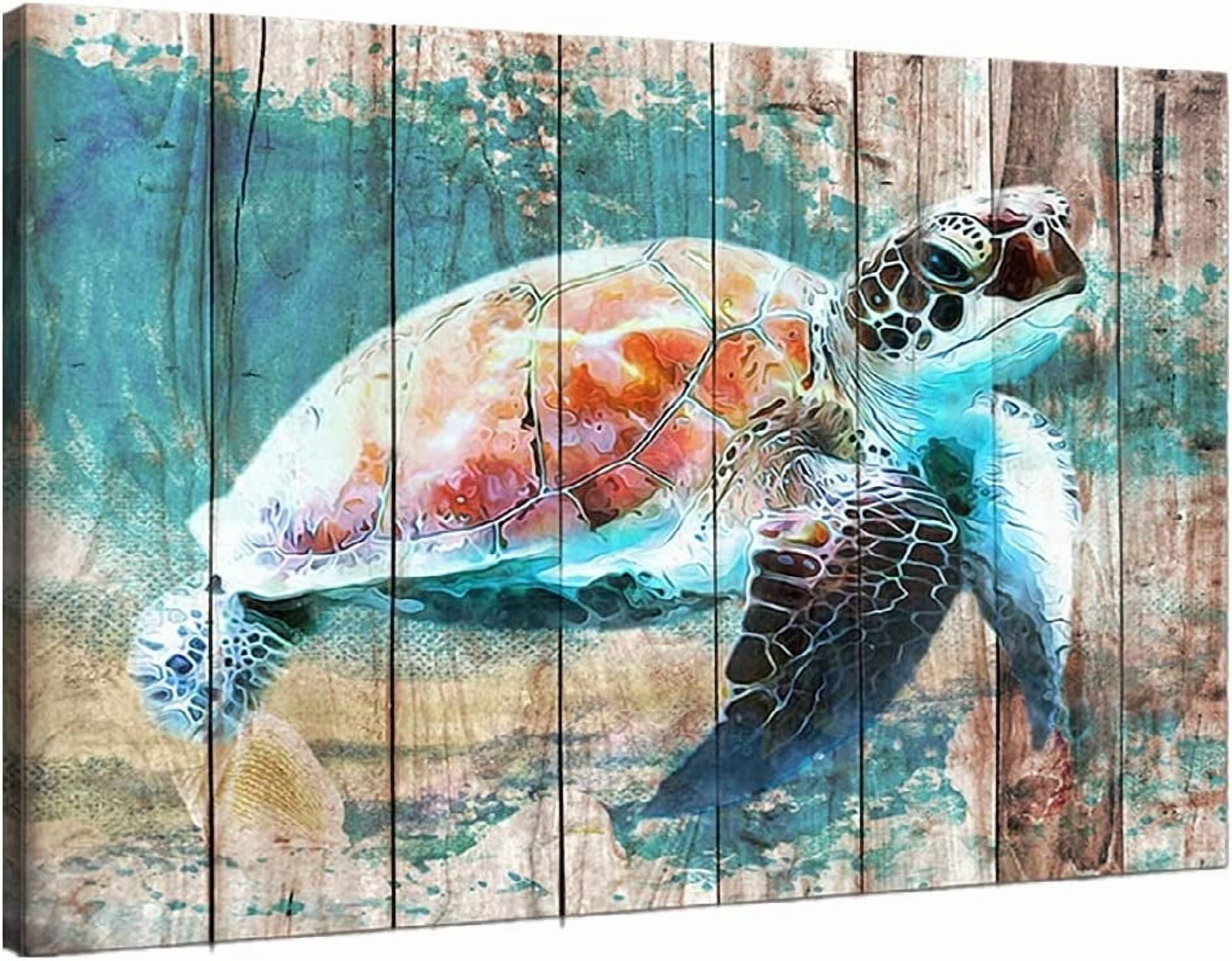 HFDF Sea Turtle Wall Art for Bathroom Decor Beach Watercolor Painting1 ...