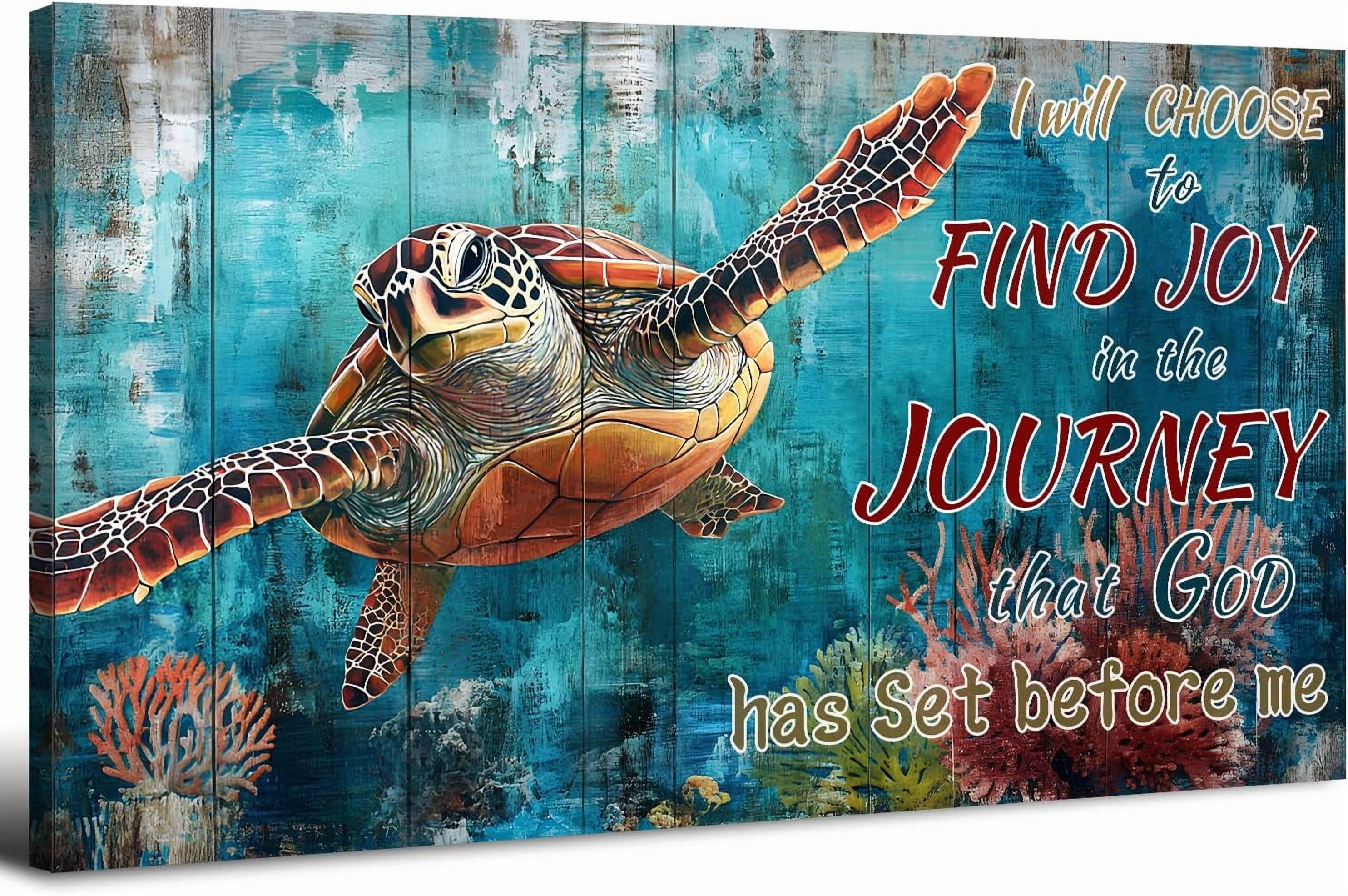 HFDF Sea Turtle Wall Art Rustic Teal Blue Ocean Animal Picture for Kids ...