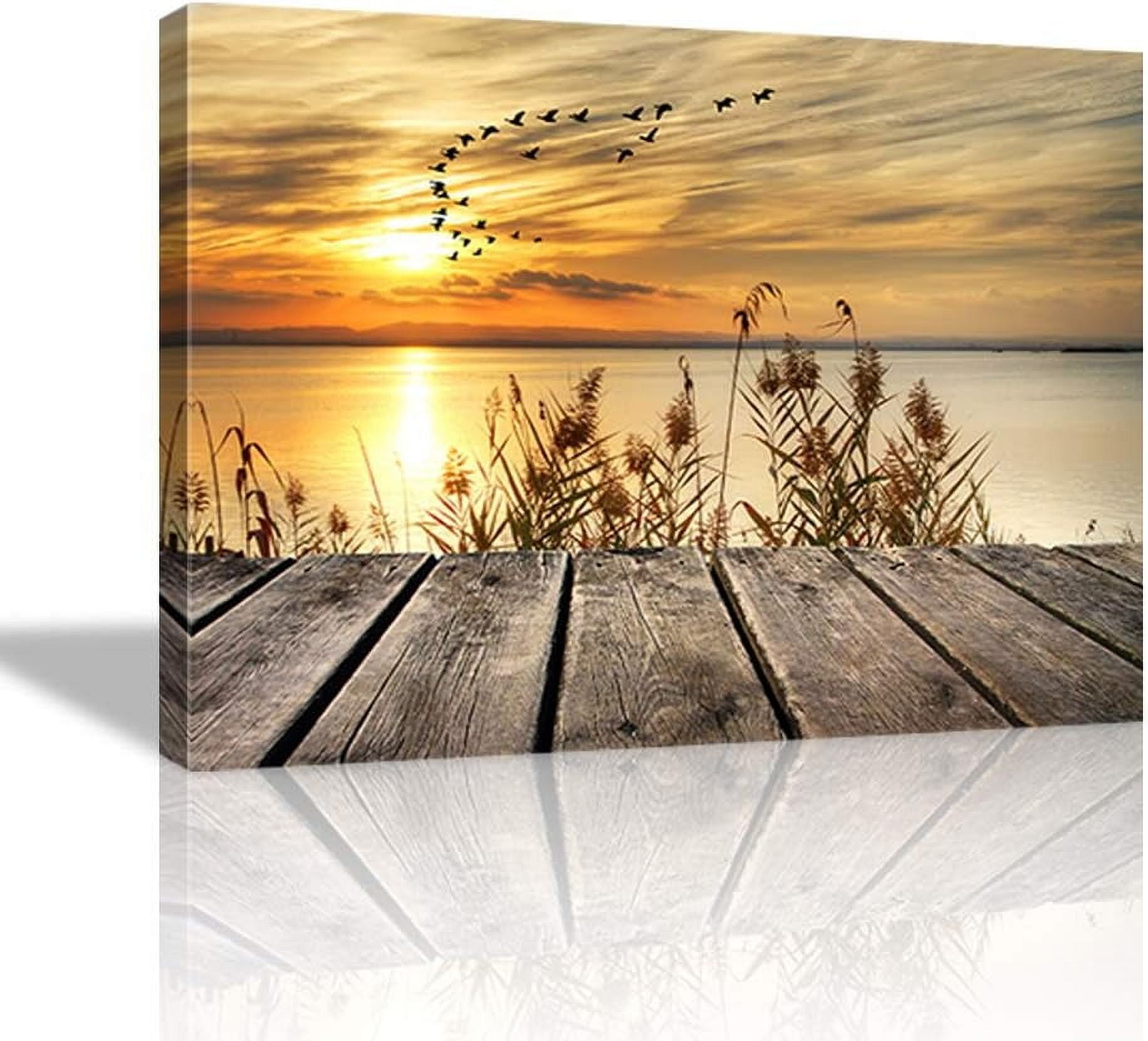 HFDF Seascape Wall Art Canvas Prints Dawn on The Lake Shore Landscapes ...