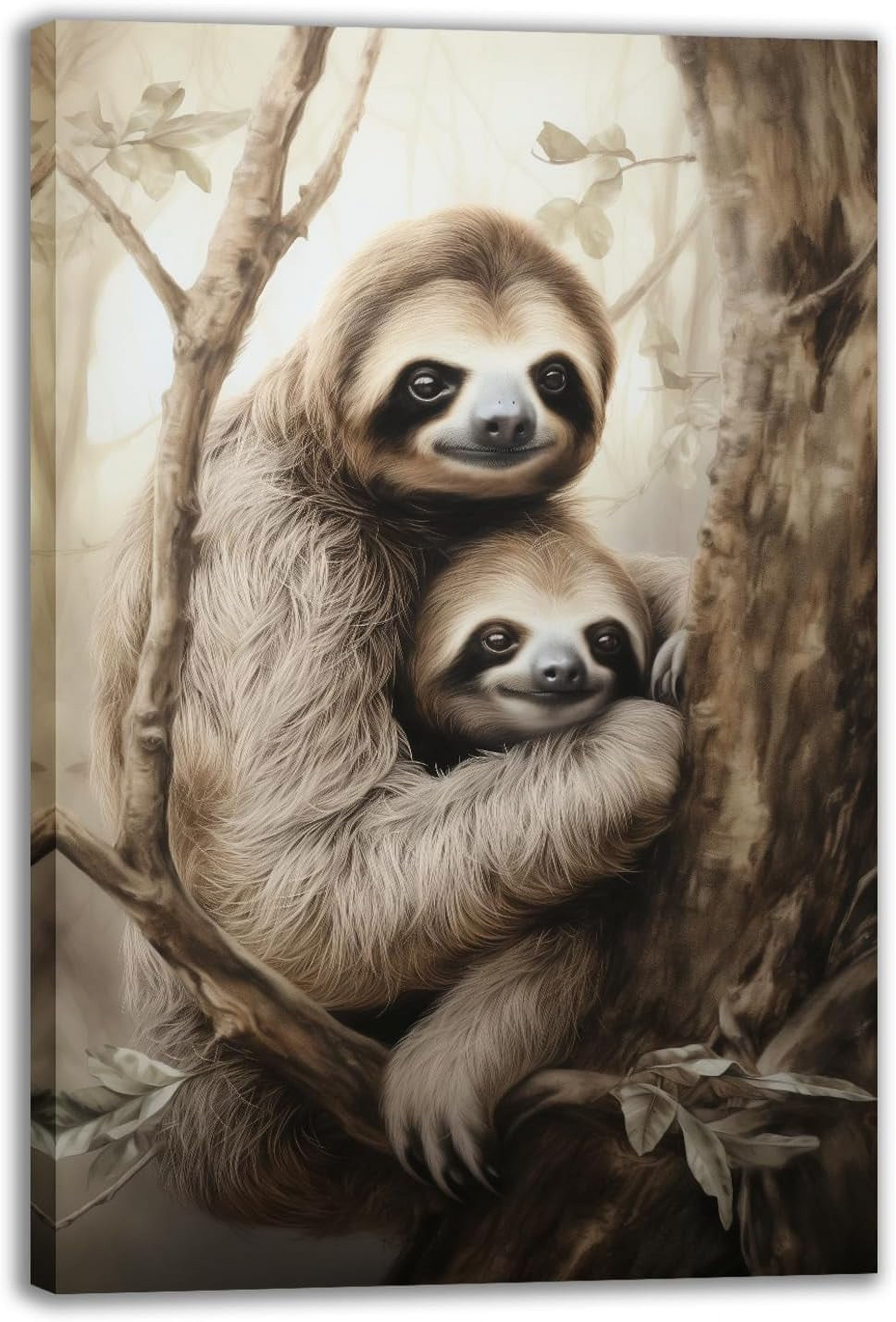 HFDF Sloth Canvas Wall Art, Sloths on Branches Poster Patg Black and ...