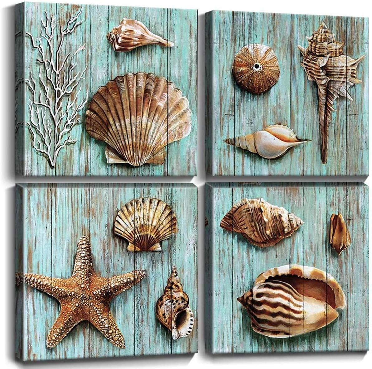HFDF Teal Shells Wall Art Home Decor for Shell Conch Canvas Prints Cyan ...