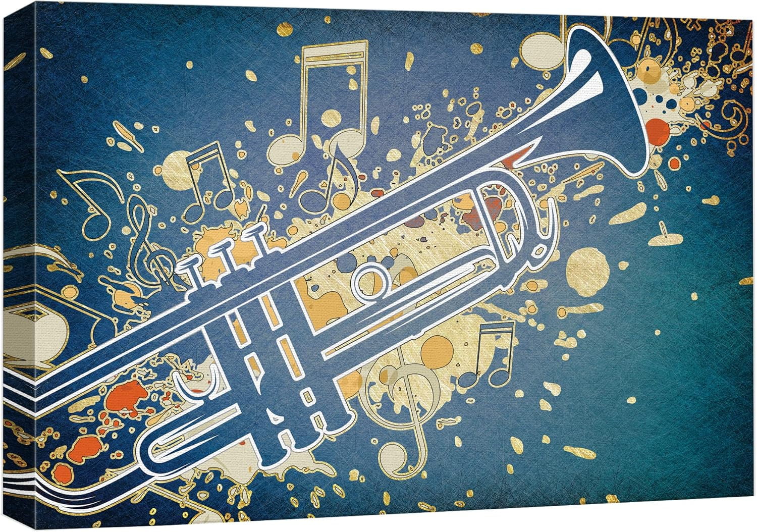 HFDF Trumpet Surrounded by a Splatter of Music Notes Over a Teal ...