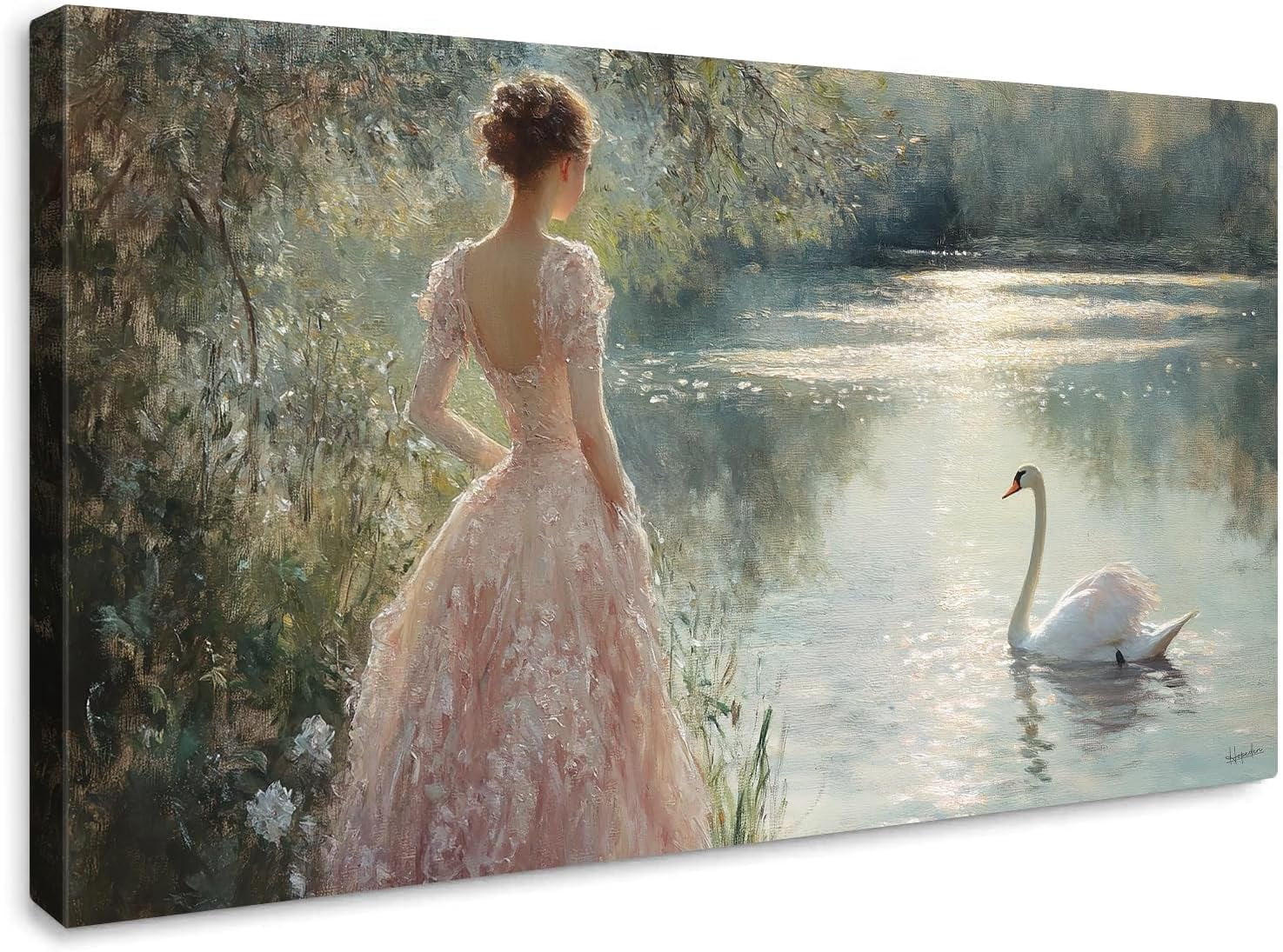 HFDF Vintage Lady and Swans Canvas Wall Art Beautiful Woman Elegant ...