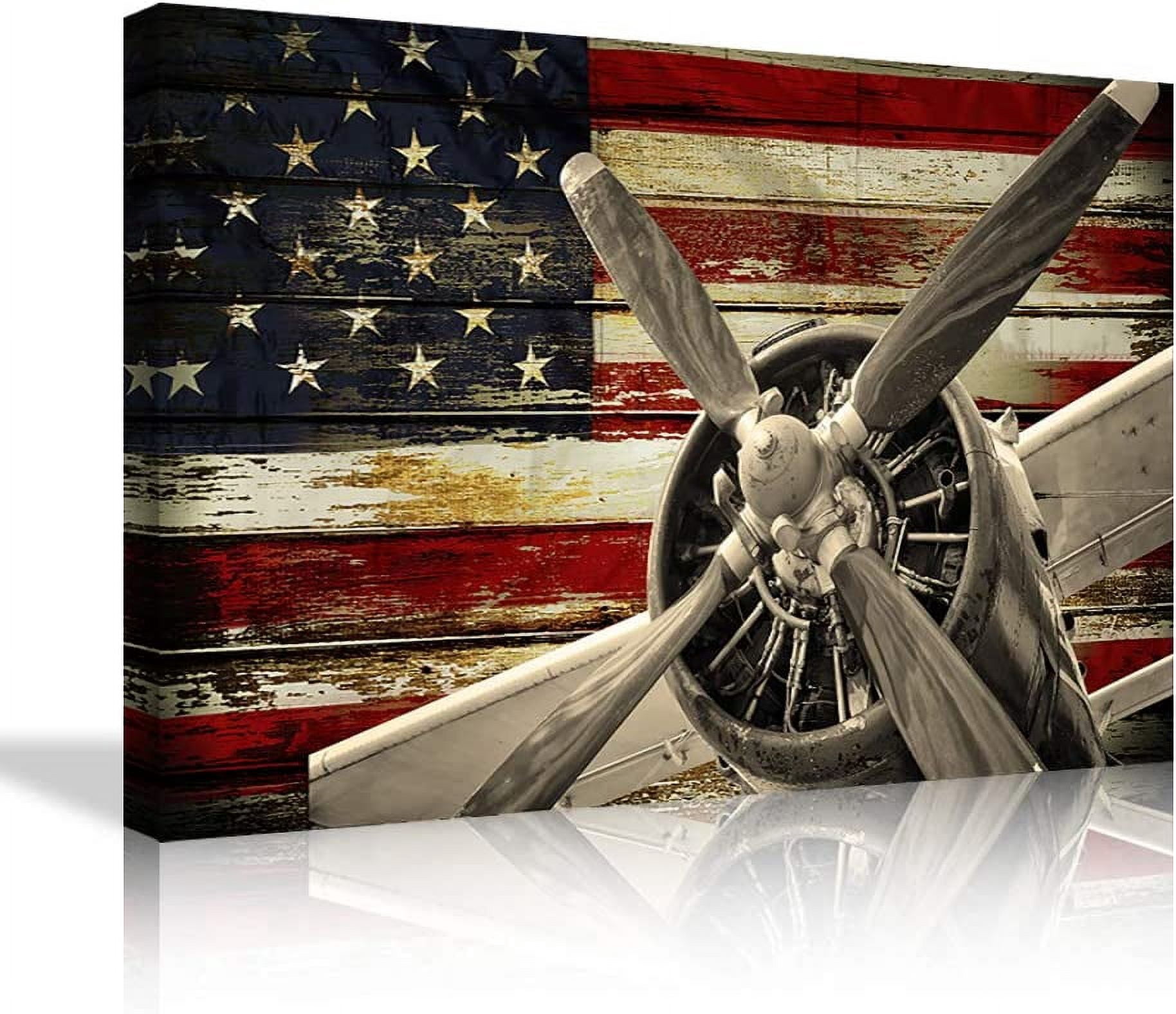 HFDF Vtage American US USA Flag Fighter Bomber Head Propeller Canvas ...