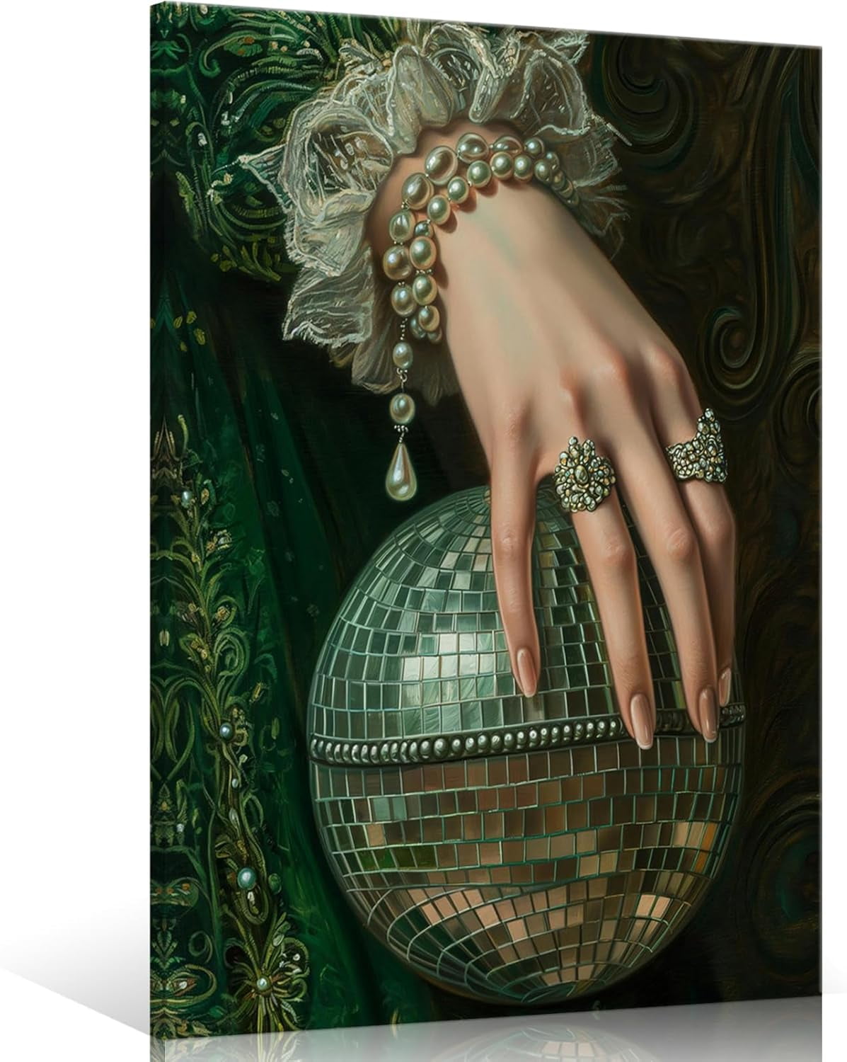 HFDF Vtage green Disco ball Prt, Dark Moody altered art Prt Pearls ...