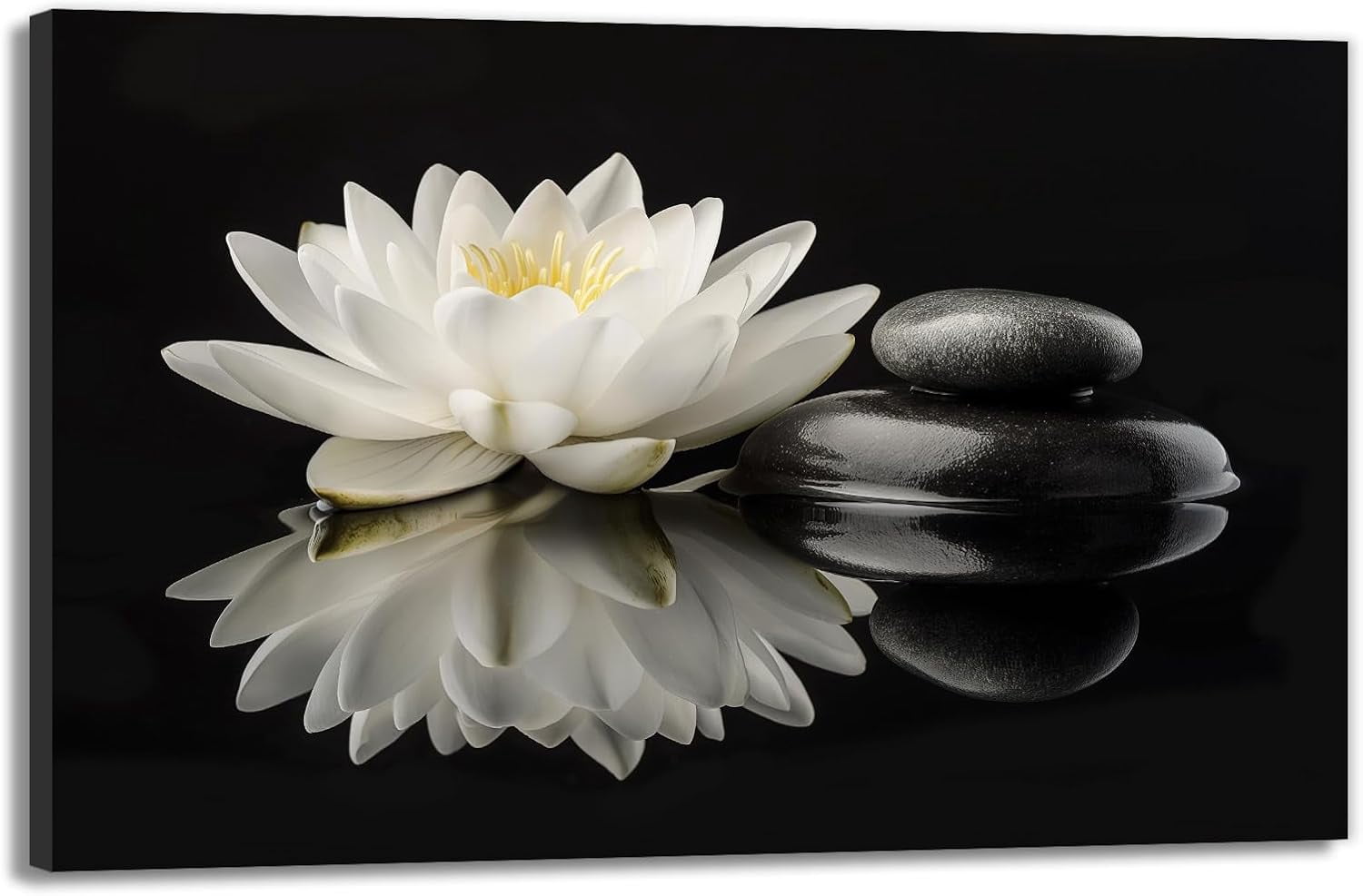 HFDF Zen Canvas Wall Art White Lotus With Black Spa Stone Poster Serene ...