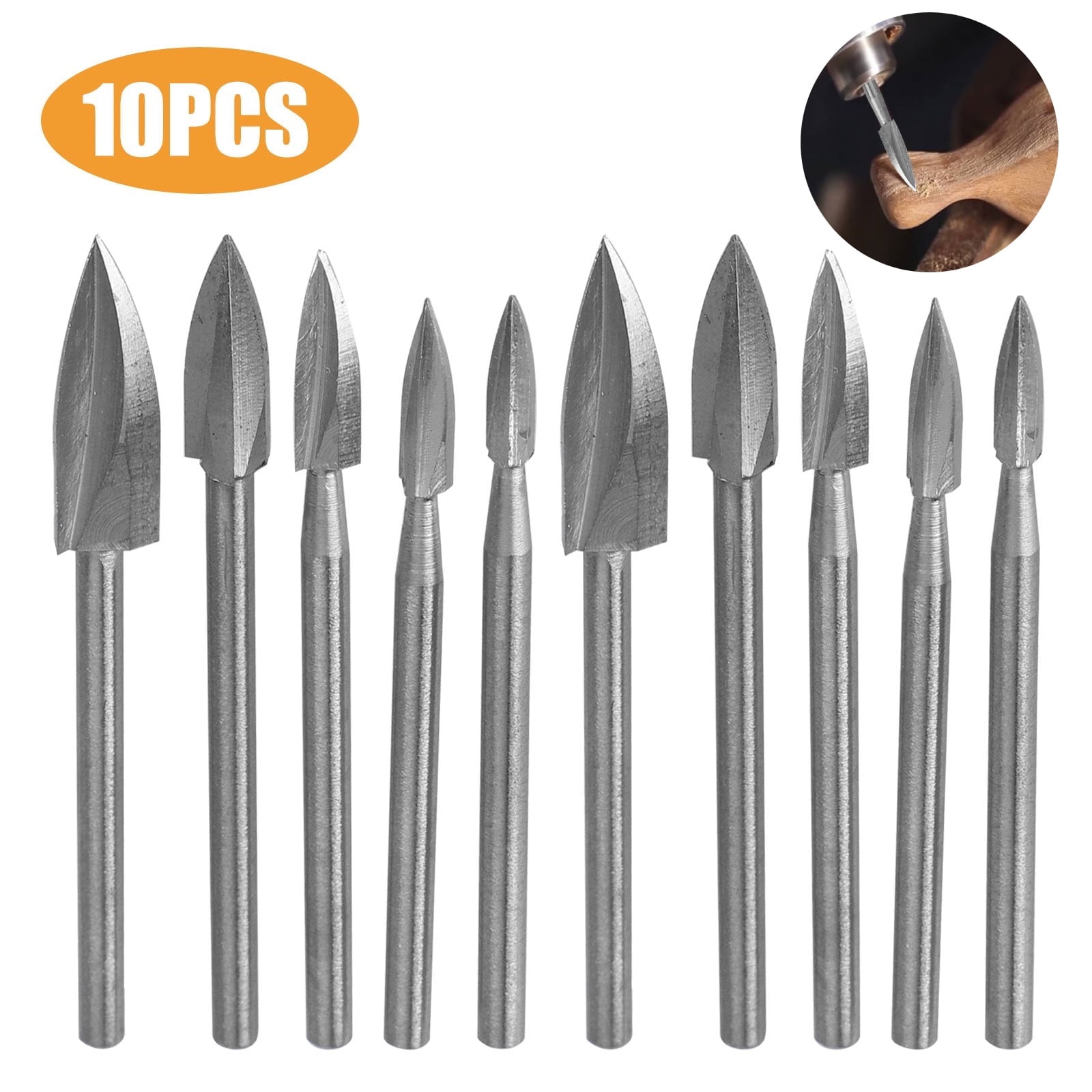 HFDR 10pcs Wood Carving Drill Bits, Engraving Cutter Tools for Rotary ...