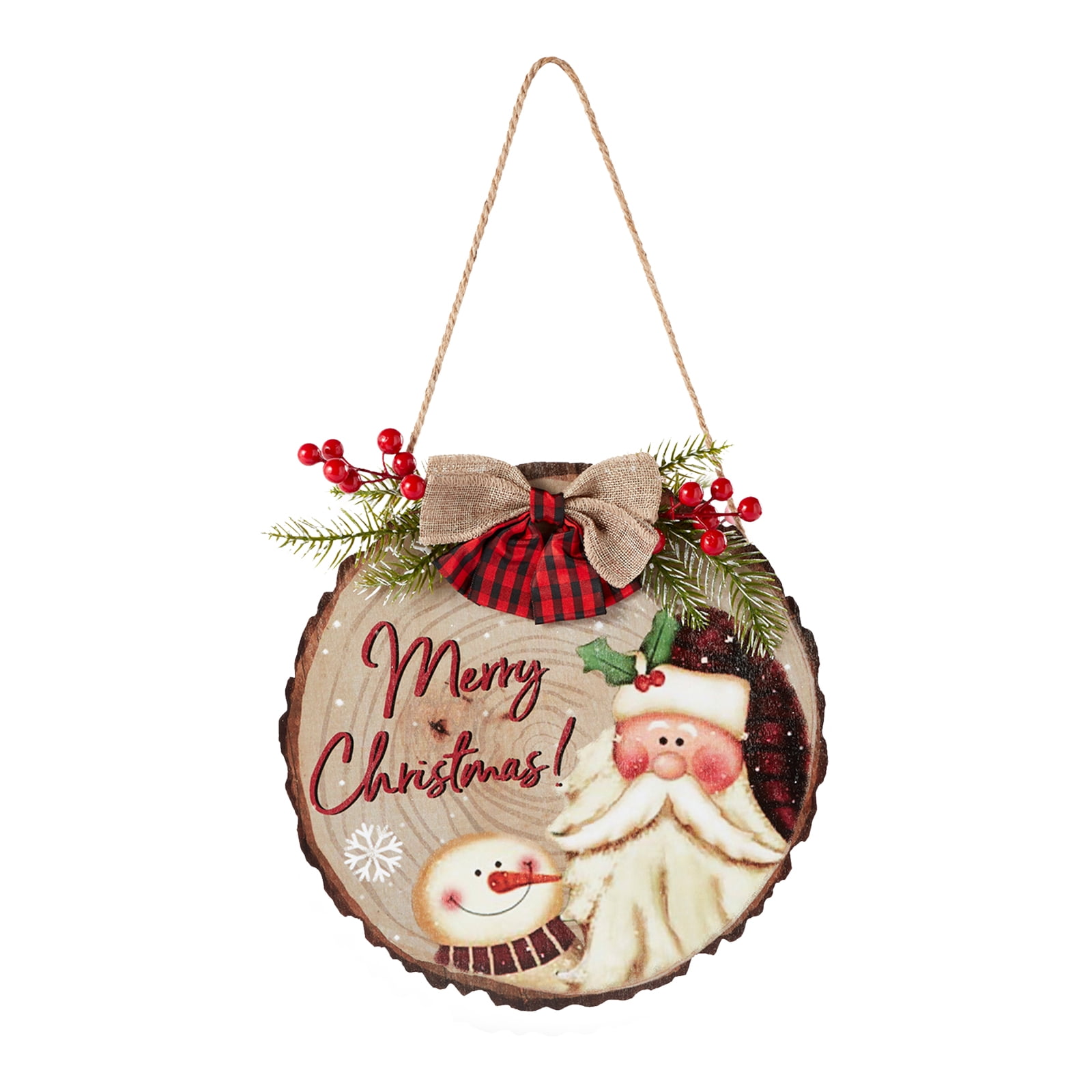 HFDR 12 Inch Snowman Christmas Wood Hanging Sign Merry Christmas Front ...