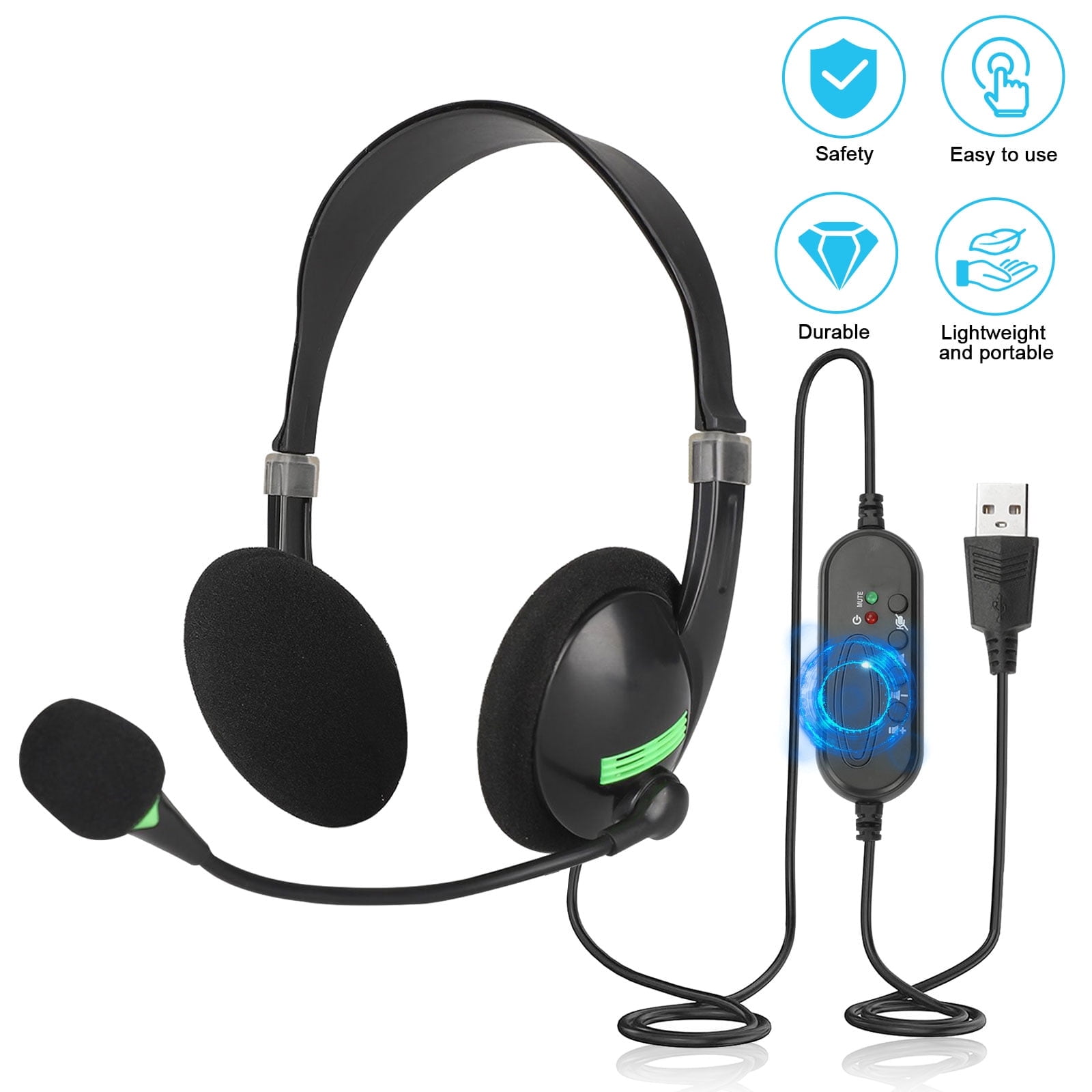 HFDR USB Headset with Microphone Noise Cancelling & Mic Mute Volume ...