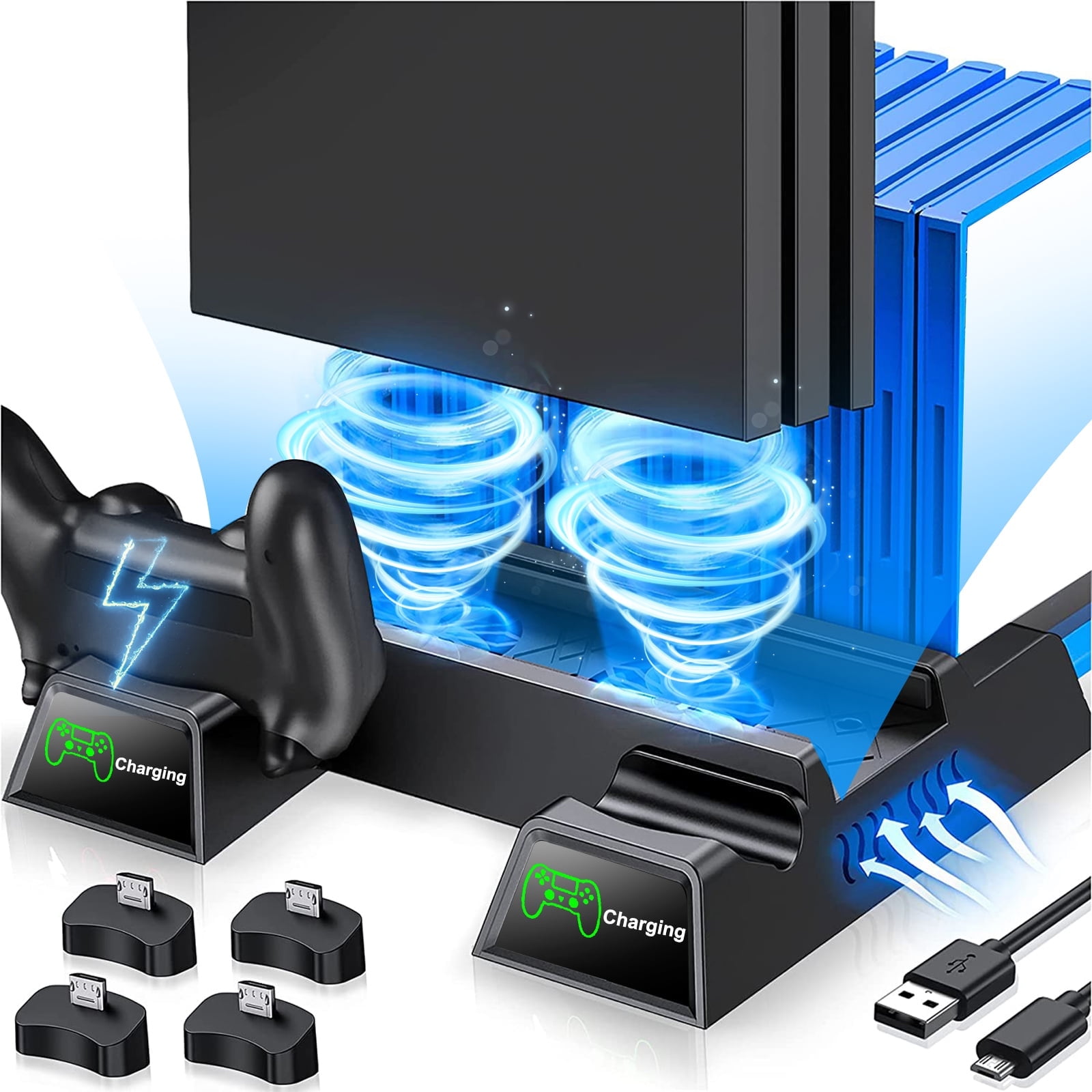 HFDR Vertical Stand for PS4 Slim/PS4 Pro with 3 Cooling Fans, Dual ...