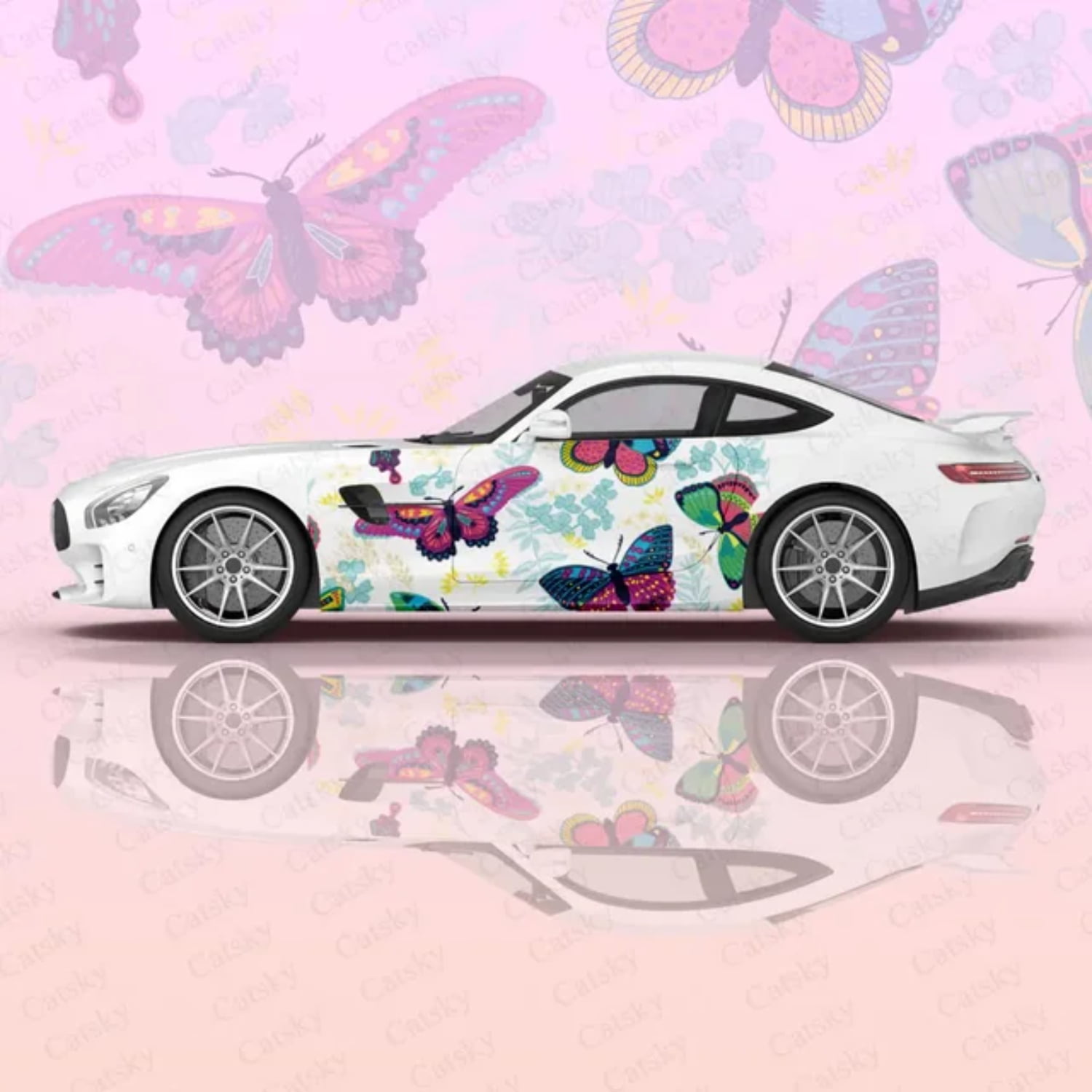 HFHMWL Blue Butterfly Racing Stripe Vinyl Decal Auto Door Side Skirt ...