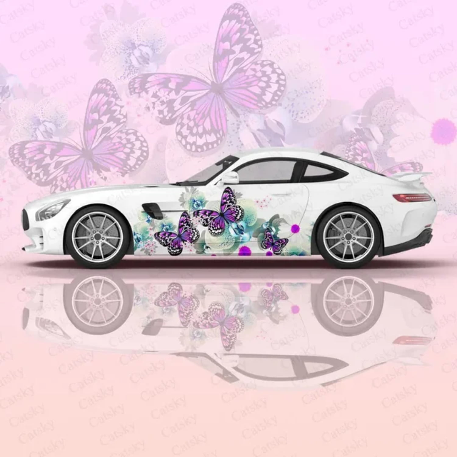 HFHMWL Blue Butterfly Racing Stripe Vinyl Decal Auto Door Side Skirt ...