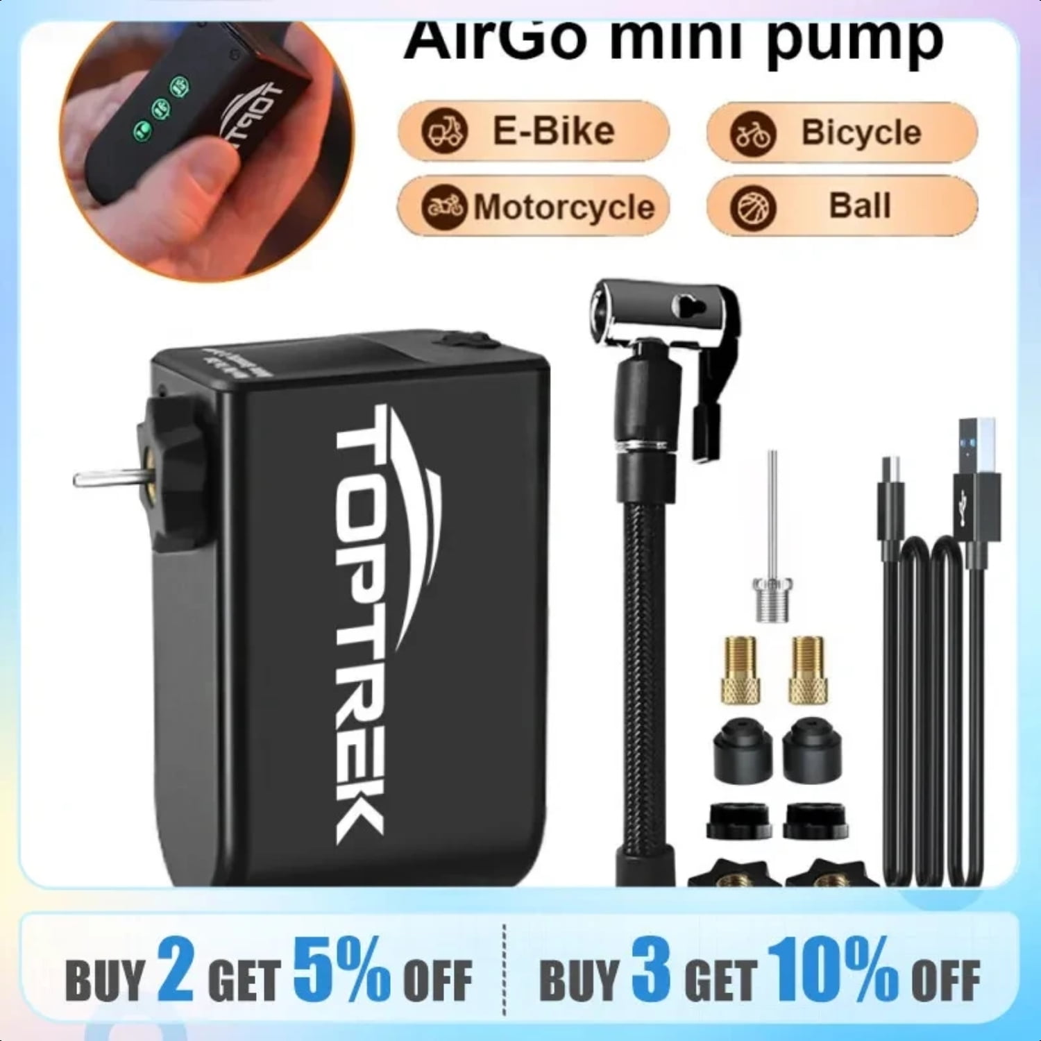 HFHMWL Compact Mini Portable 100psi Bicycle Inflator with 1260mAh ...