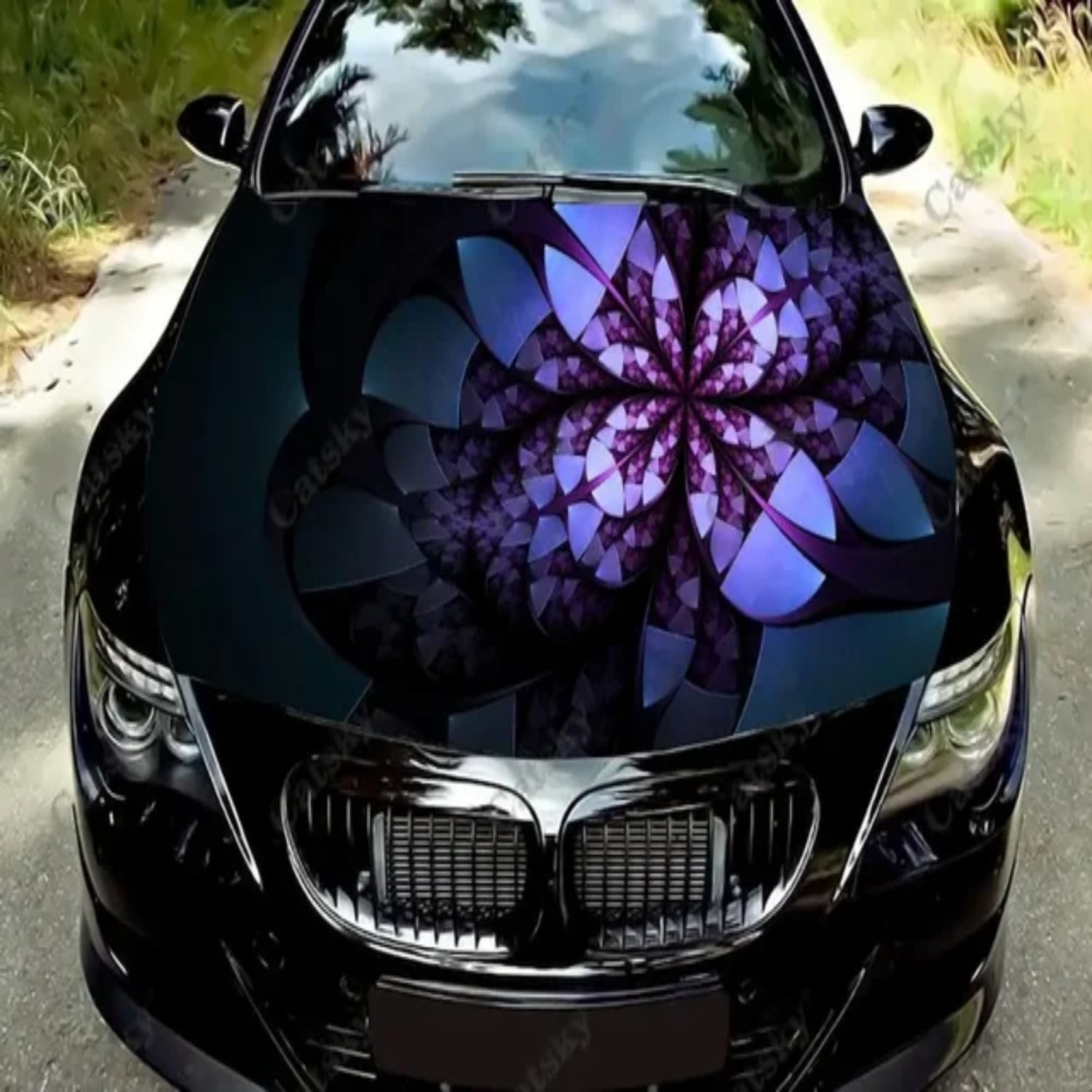 HFHMWL Protective Black Car Hood Vinyl Wrap Film Engine Cover Decals ...