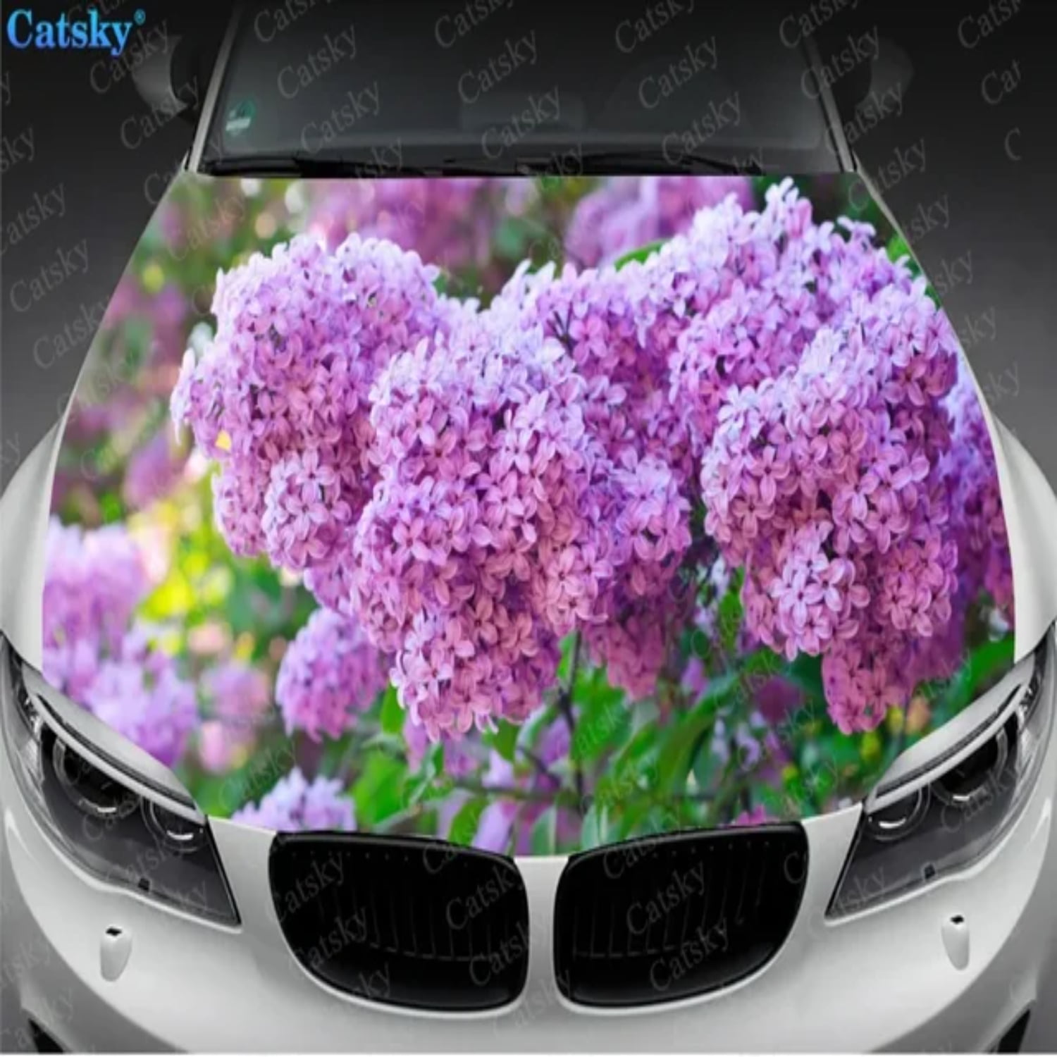 HFHMWL Purple Lilac Flower Design Car Vinyl Hood Wrap Film Stickers ...