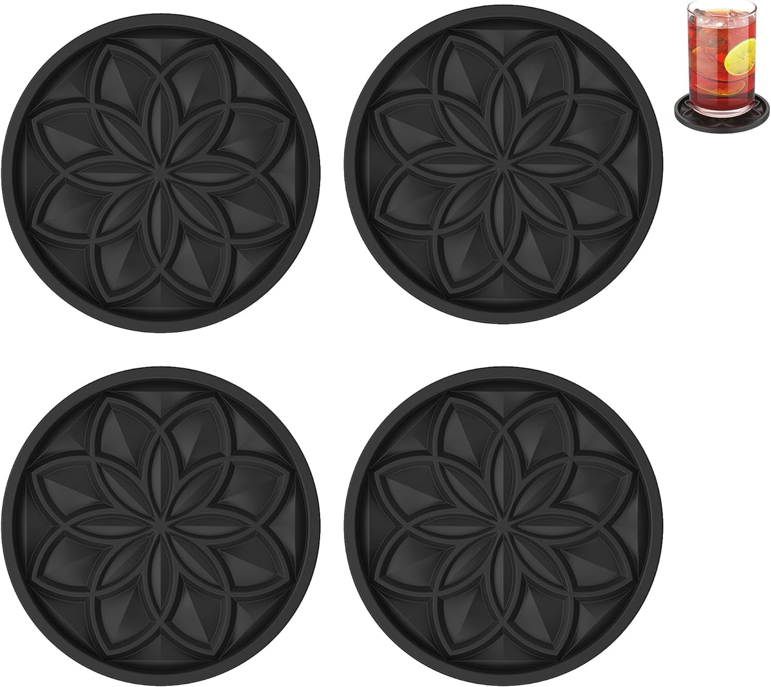 HFHOME Coasters for Drinks 4 Pcs Silicone Coasters Set, Drink Coaster ...