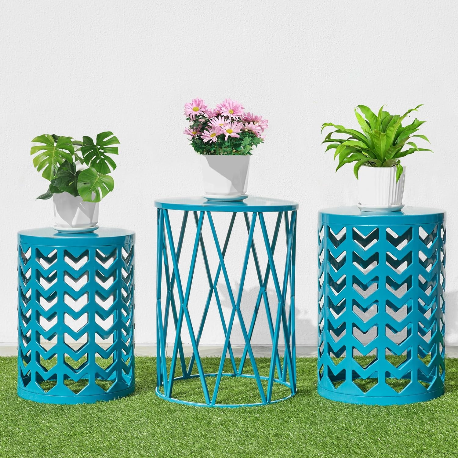 HFHOME Set of 3 Metal Side End Tables Nightstand, Nesting Round Coffee ...