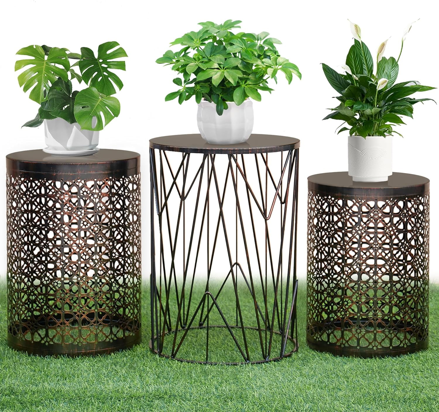 HFHOME Set of 3 Metal Side End Tables Nightstand, Nesting Round Coffee ...