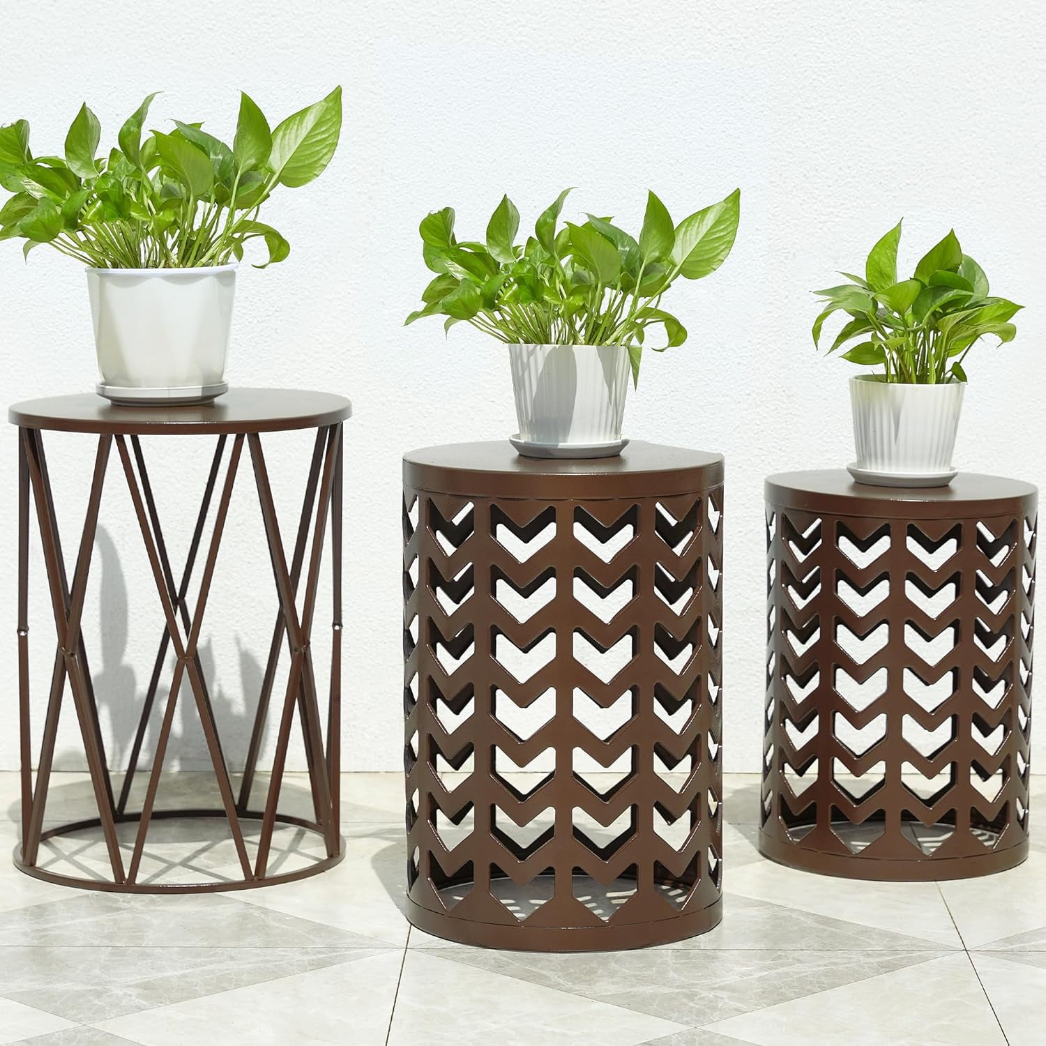 HFHOME Set of 3 Metal Side End Tables Nightstand, Nesting Round Coffee ...