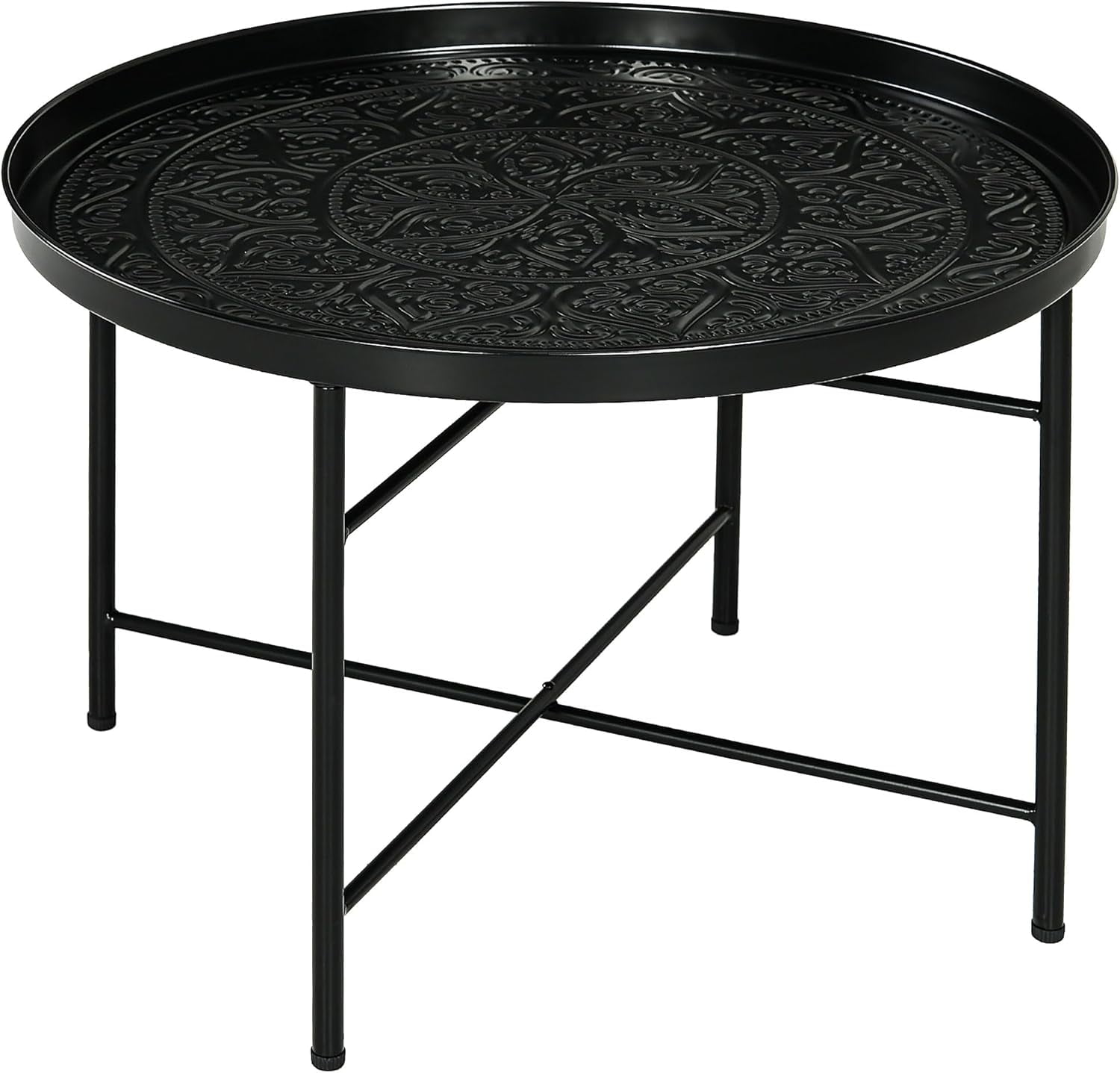 HFJMHG 24" Round Coffee Table with Hammered Tray Top - Vintage Metal ...